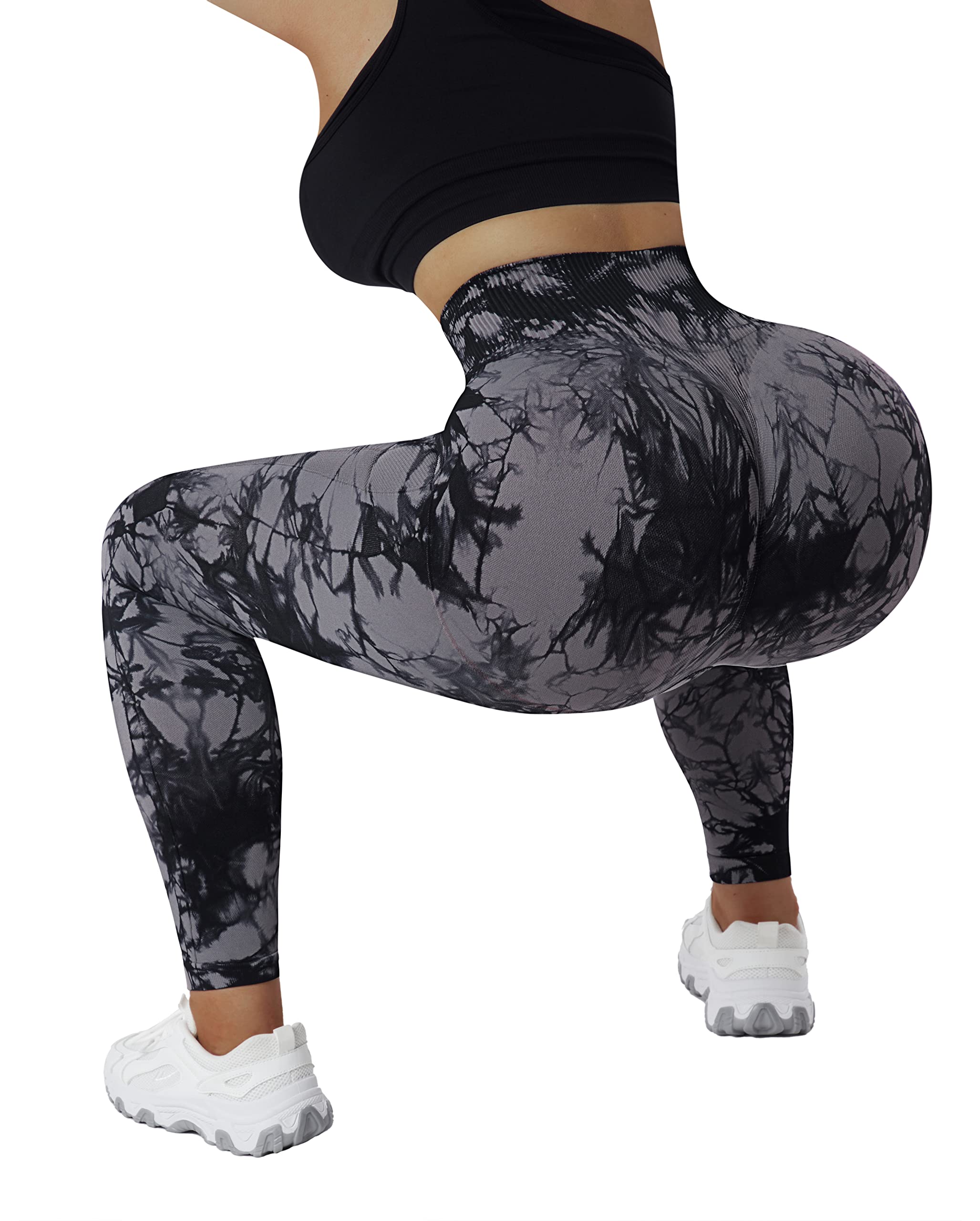 DOULAFASS Women Butt Lifting Leggings Seamless Scrunch Booty High Waisted Workout Yoga Pants (X-Large, 150-Black Tie Dye)