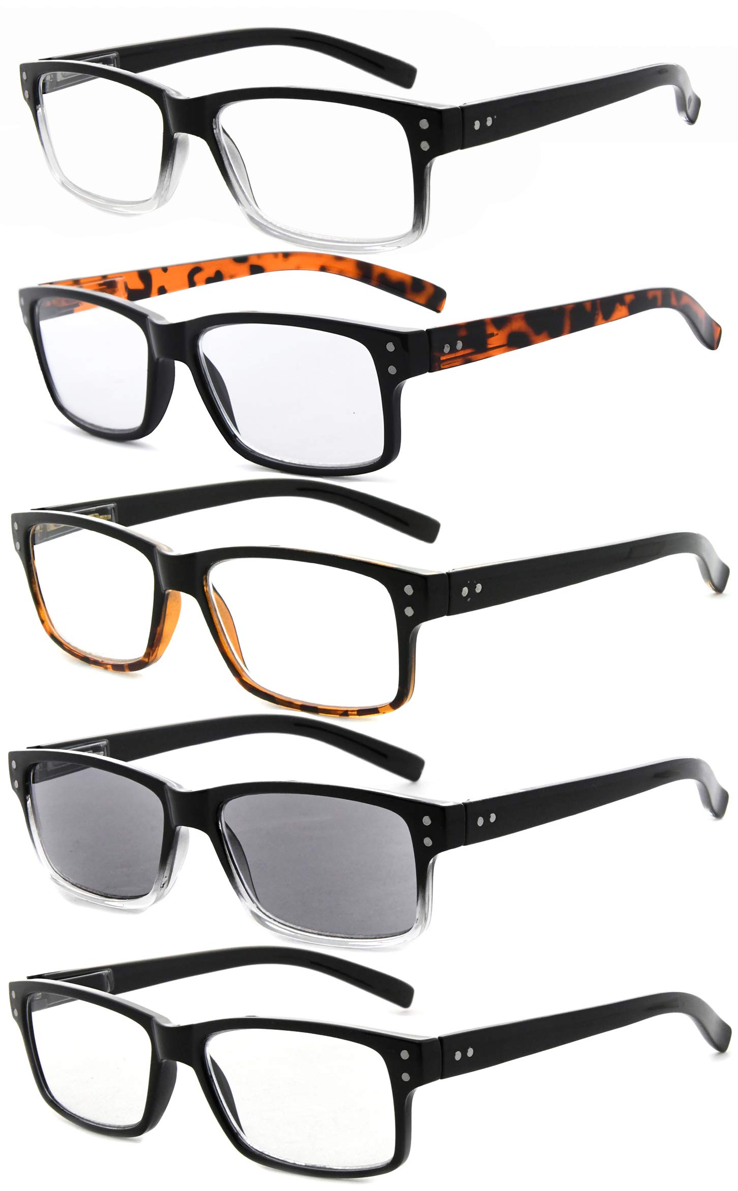 Eyekepper 5 Pack Reading Glasses for Men Includes Reader Sunglasses Spring Hinges Classic Cheater Glasses +2.50