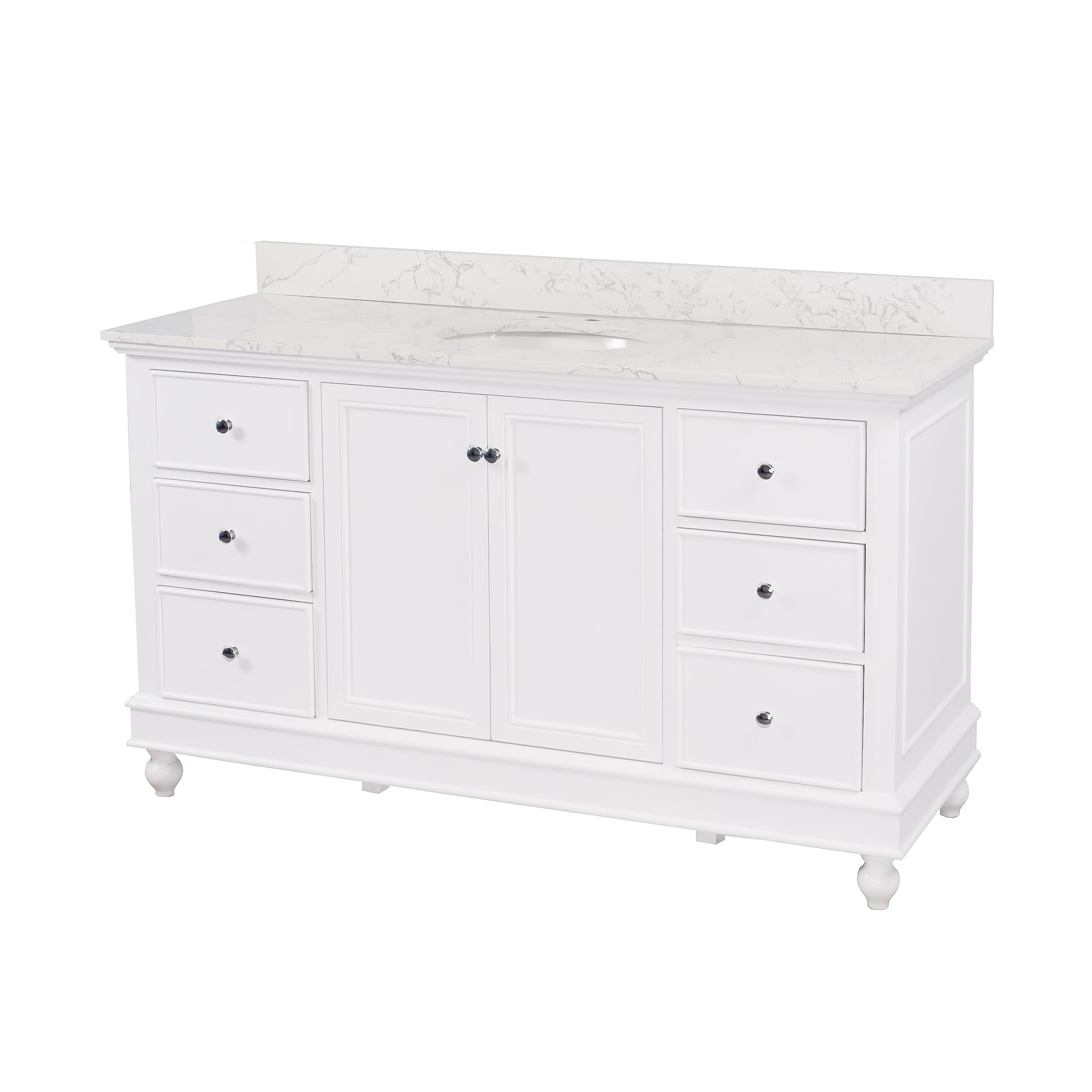 Kitchen Bath Collection Bella 60-inch Single Bathroom Vanity (Engineered Marble/White): Includes White Cabinet with Engineered Marble Countertop and White Ceramic Sink