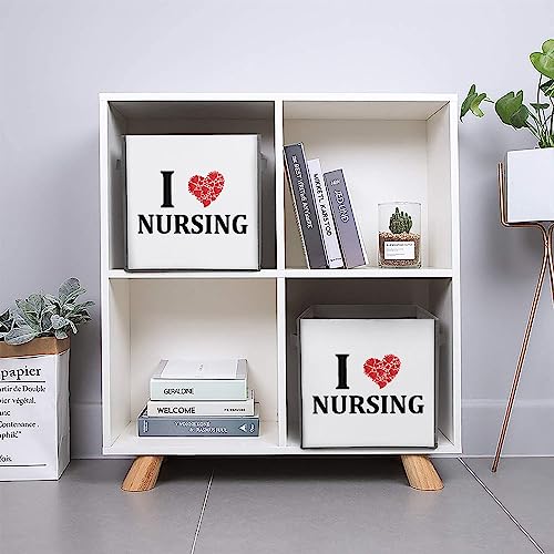Funny I Love Nursing Storage Cubes with Handles Foldable Fabric Bins Organizing Baskets for Shelves Closet