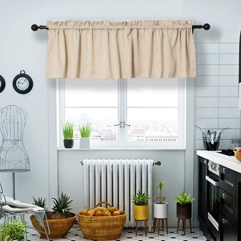 Eternal Beauty Blackout Window Valance Curtains for Kitchen Darkening Rod Pocket Valance Short Curtain Panels (42x18 Inches + 1.6 inches Header, Navy Blue)