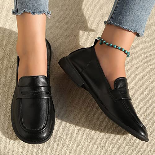 FASDNENDYS Casual Women's Non Slip Artificial Leather Solid Color Slip On Round Toe Breathable Square Mens Casual Shoes Comfortable Black
