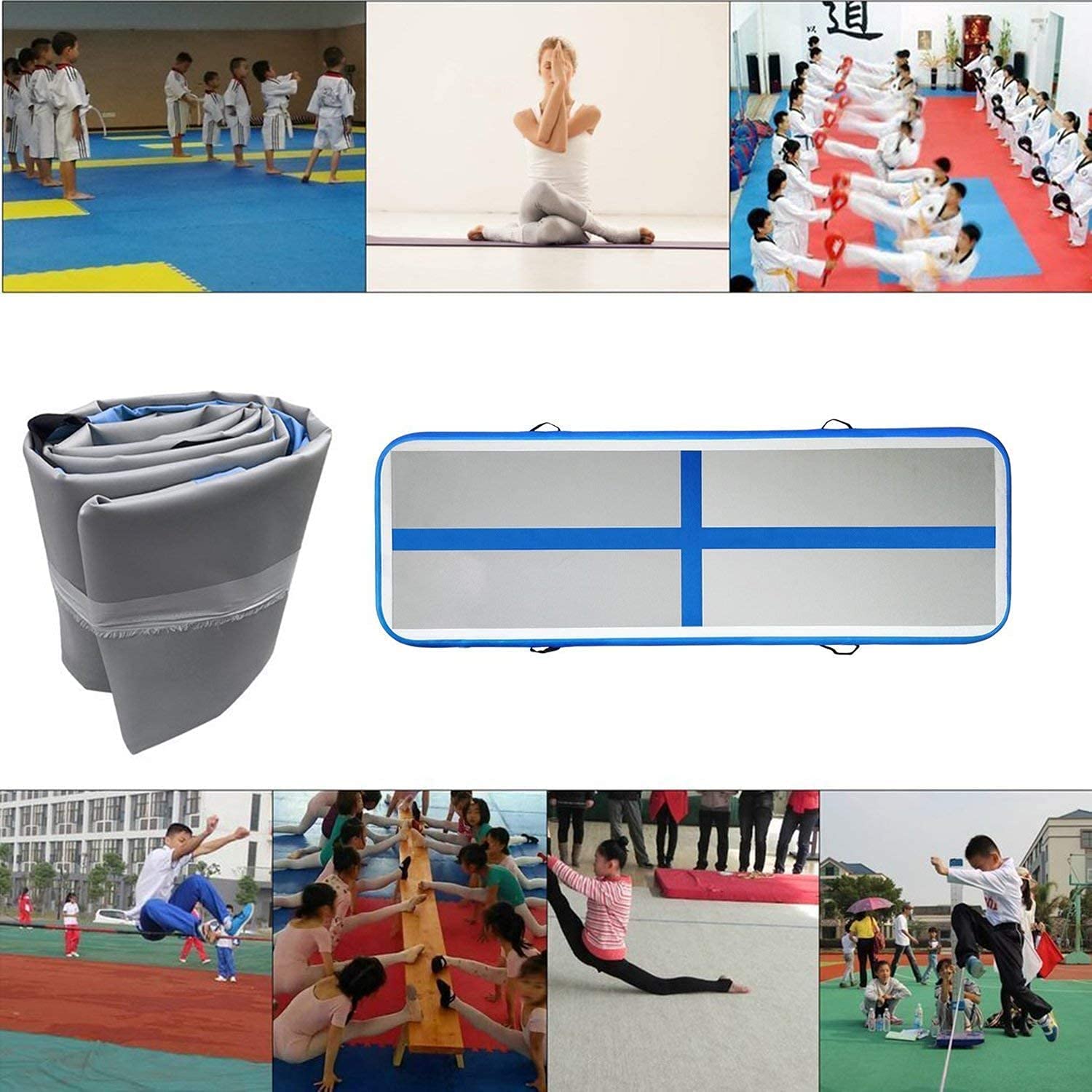 FBSPORT Inflatable Air Gymnastics Mat Training Mats 4 inches Thickness Gymnastics Tracks for Home Use/Training/Cheerleading/Yoga/Water with Pump