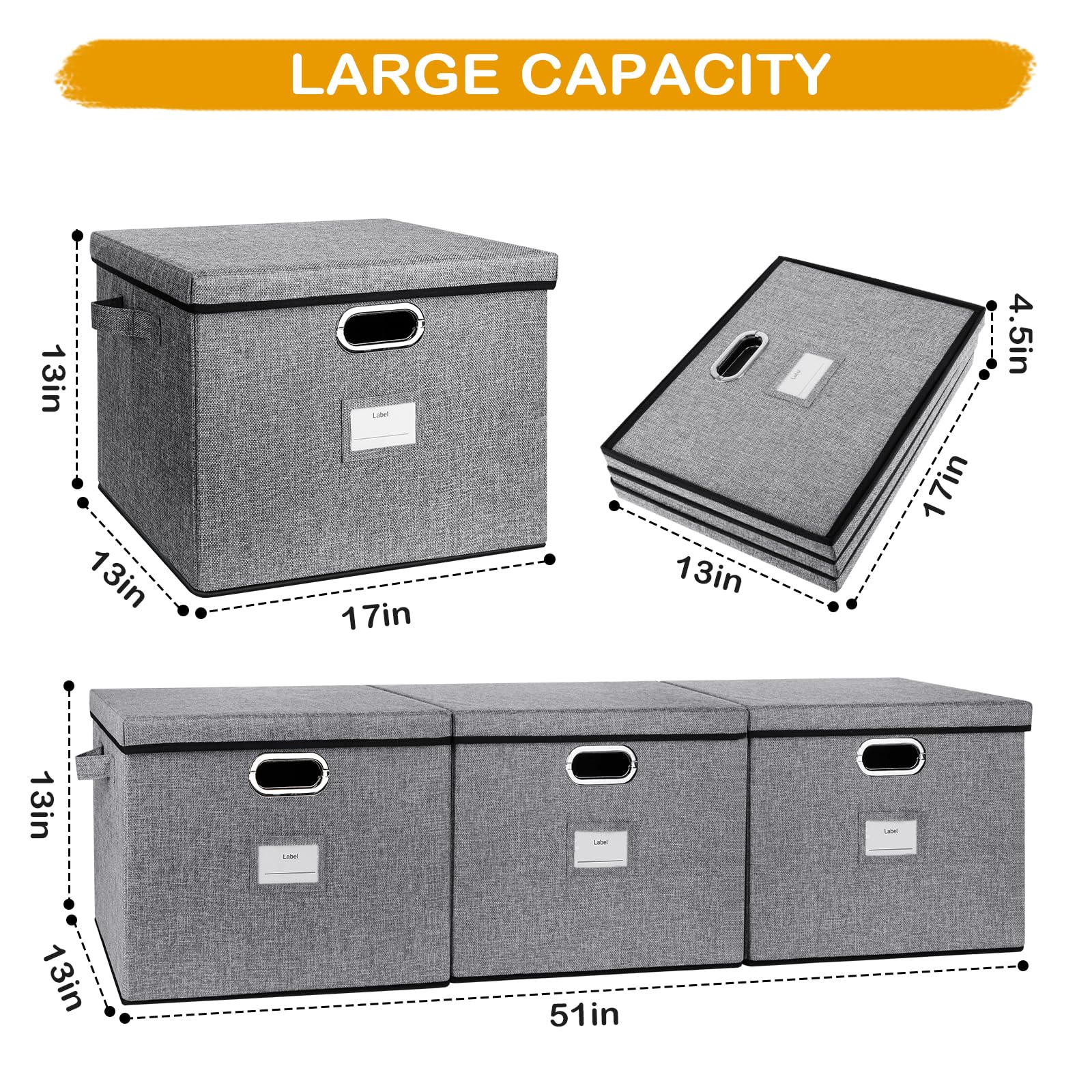 Lukeline Large Toy Box, Stackable Toy Storage Organizer, Collapsible Toy Box Chest with Lid for Nursery, Playroom, Closet, Set of 3