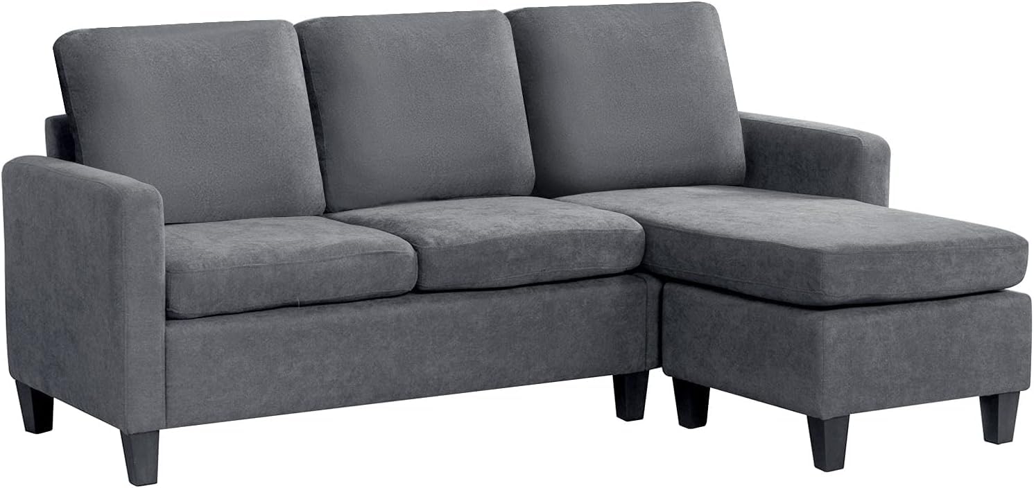PayLessHere Covertible Sectional Sofa Couch Modern Linen Fabric L-Shaped 3 Seat Sofa Sectional with Reversible Chaise for Living Room, Apartment, Office and Small Space (Dark Grey)