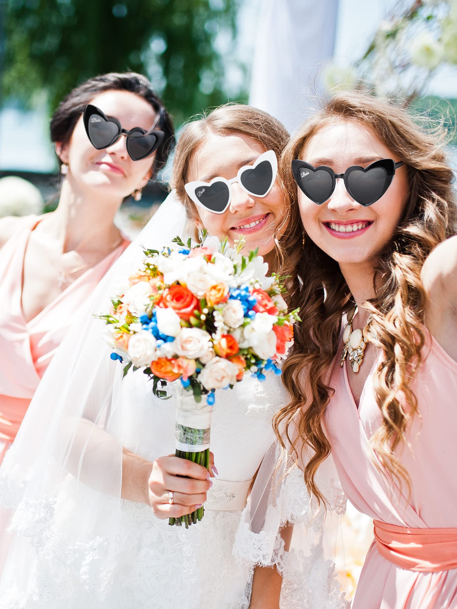 Dunzy 16 Pairs Bachelorette Heart Shaped Sunglasses Heart Sunglasses Bride Bridesmaids Sunglasses for Wedding(White, Pink)