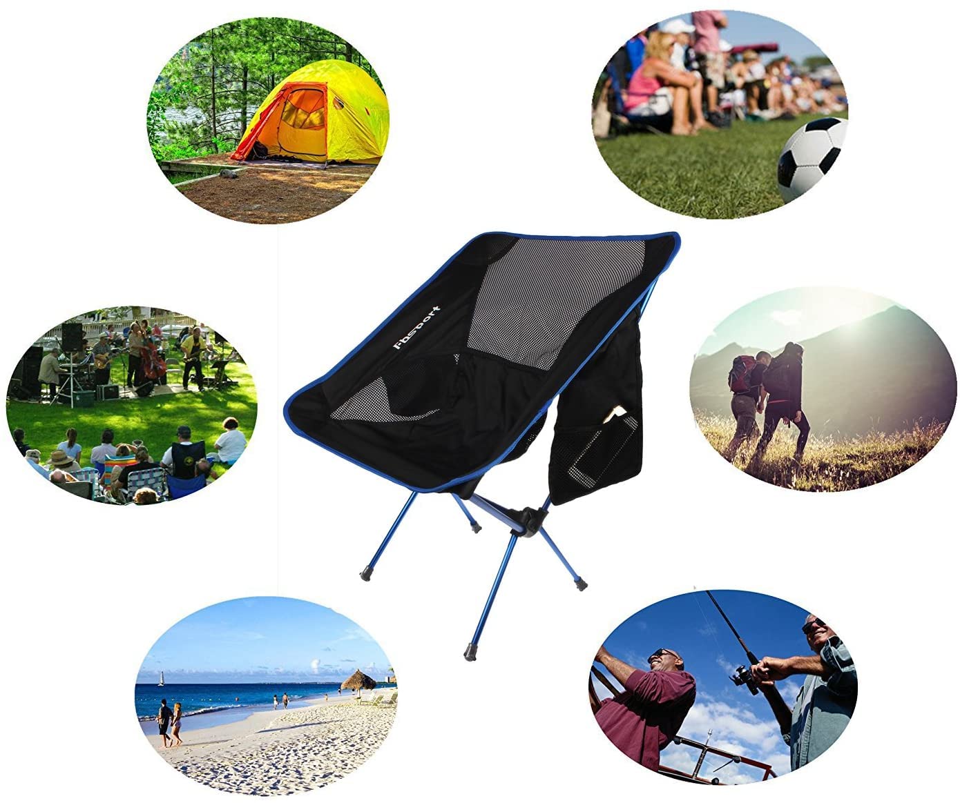 FBSPORT Lightweight Folding Camping Backpack Chair Compact & Heavy Duty Portable Chairs for Hiking Picnic Beach Camp Backpacking Outdoor Festivals