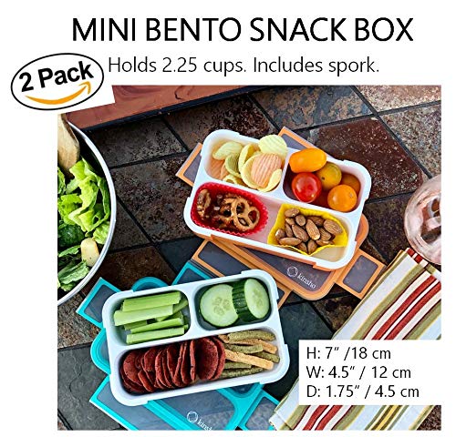kinsho MINI Lunch-Box Snack Containers for Kids | SMALL Bento-Box Portion Container | Leak-proof Boxes for School Work Travel | Best for Adults Boys or Girls | Blue + Orange Set of 2