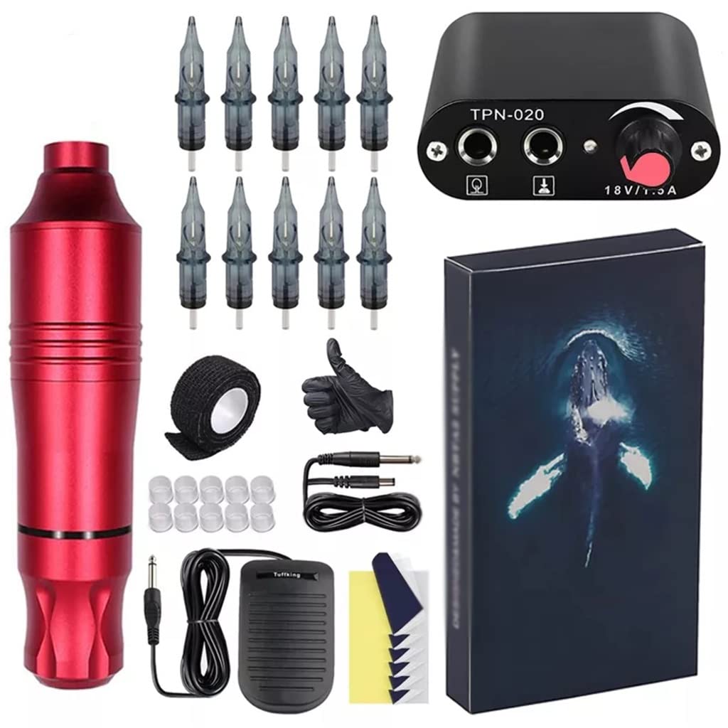 LUKEO Tattoo Machine Kits Tattoo Power Supply Rotary Pen with Cartridge Needles Permanent Makeup Machine for Tattoo Body Art (Color : White-Dinosaur Doodle4)
