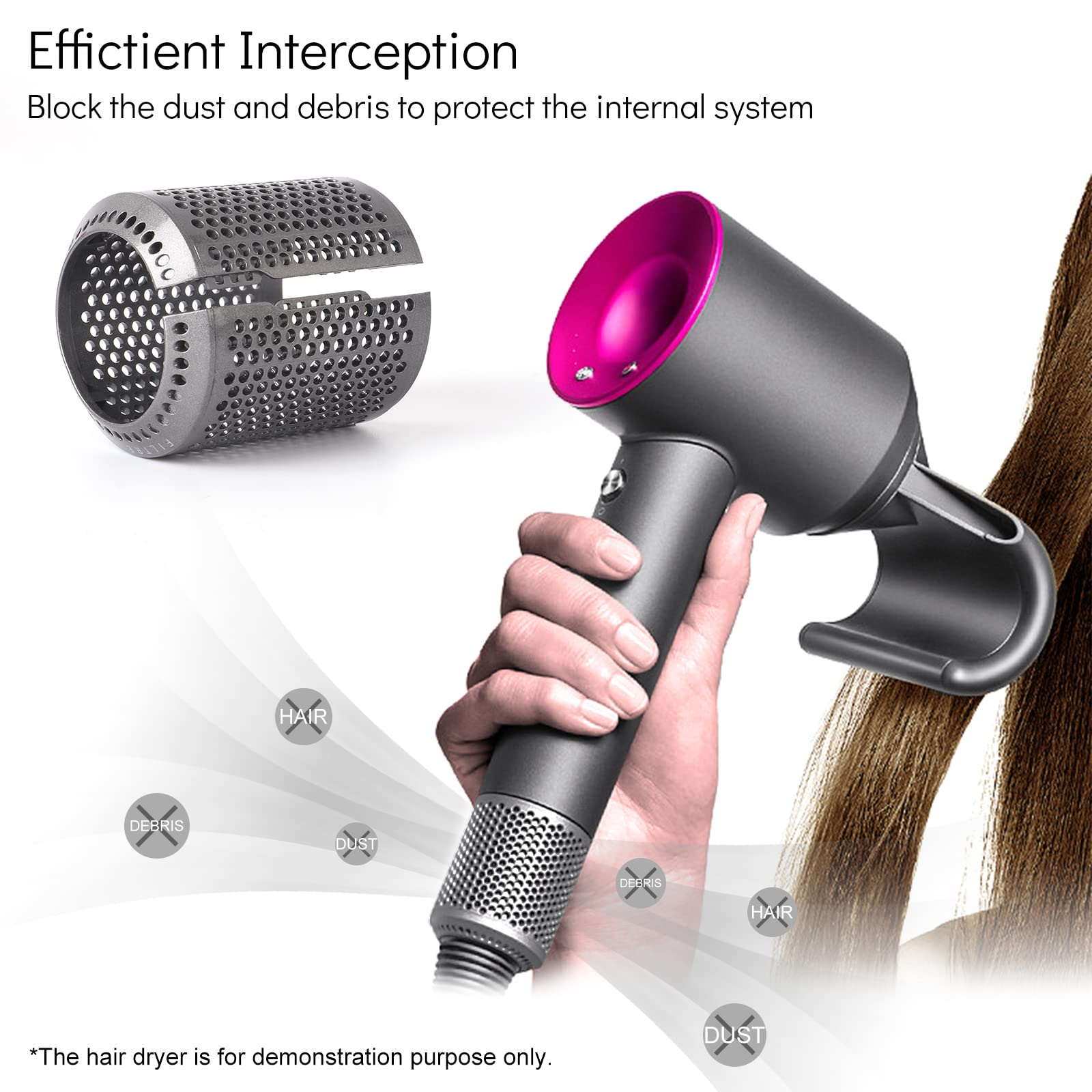 Hair Dryer Filter Replacement for Dyson Supersonic HD01 HD03 HD07 HD08 Models, Hair Dryer Outer Filter Repair Accessories (Metallic Gray)