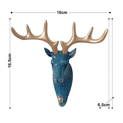 LBSLMJB 6PCS Coat Hooks Wall Mounted Creative Antlers Decorative Hooks, Hooks for Hanging Towels, Animal Shaped Blue Resin Wall Hook Rack for Bags, Hat, Cap, Scarf, Cup