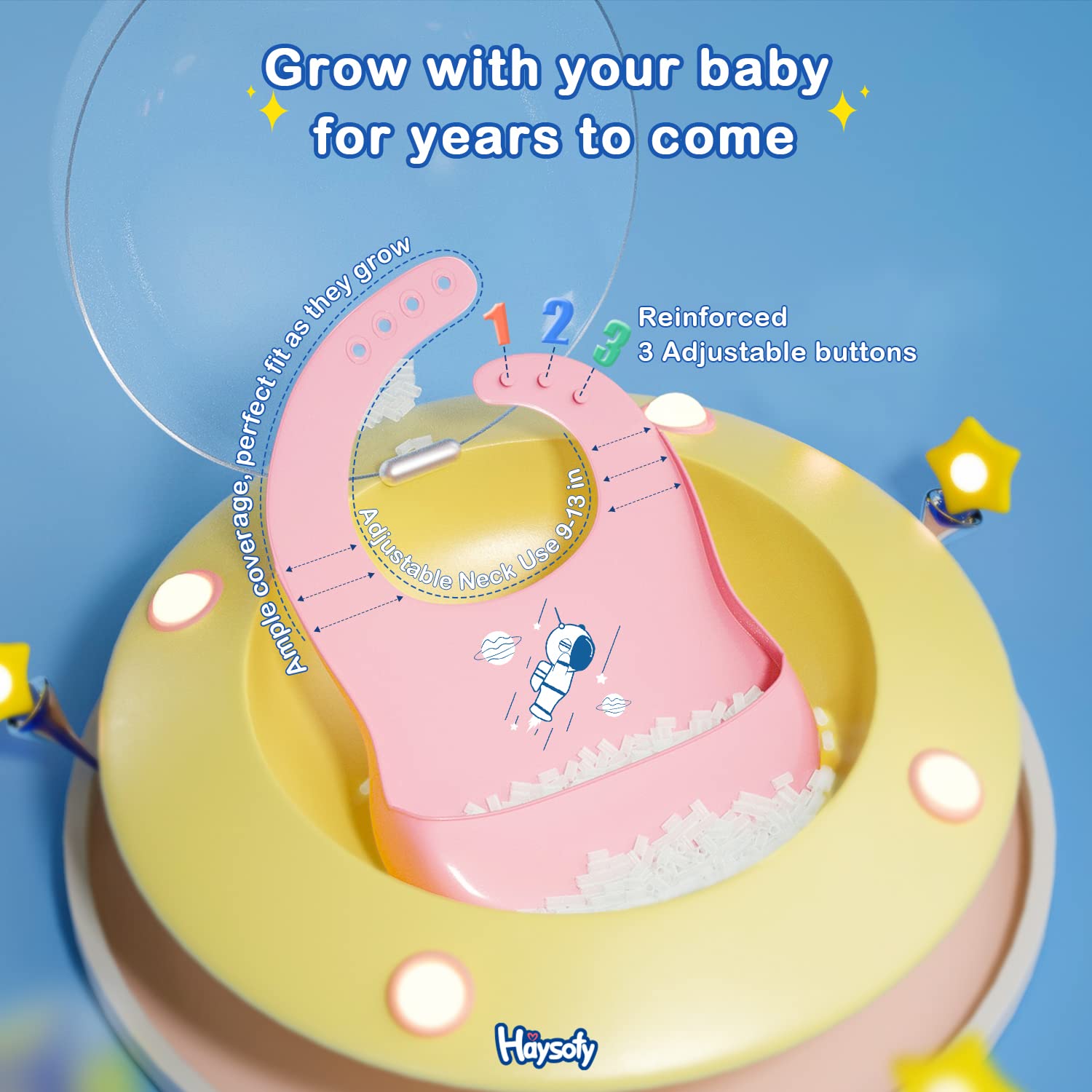 Haysofy Silicone Bibs, Set of 3 Silicone Baby Bibs for Babies & Toddlers, Waterproof, Soft, Adjustable Fit, Unisex, Non Messy