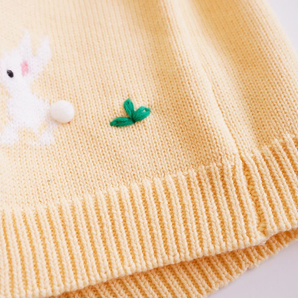 Rolanko Toddler Girls' Sweater Long Sleeve Open Front Button Down Knit Cardigan Kids Top Clothes 1-6 Years (Yellow, 3-4 Years)