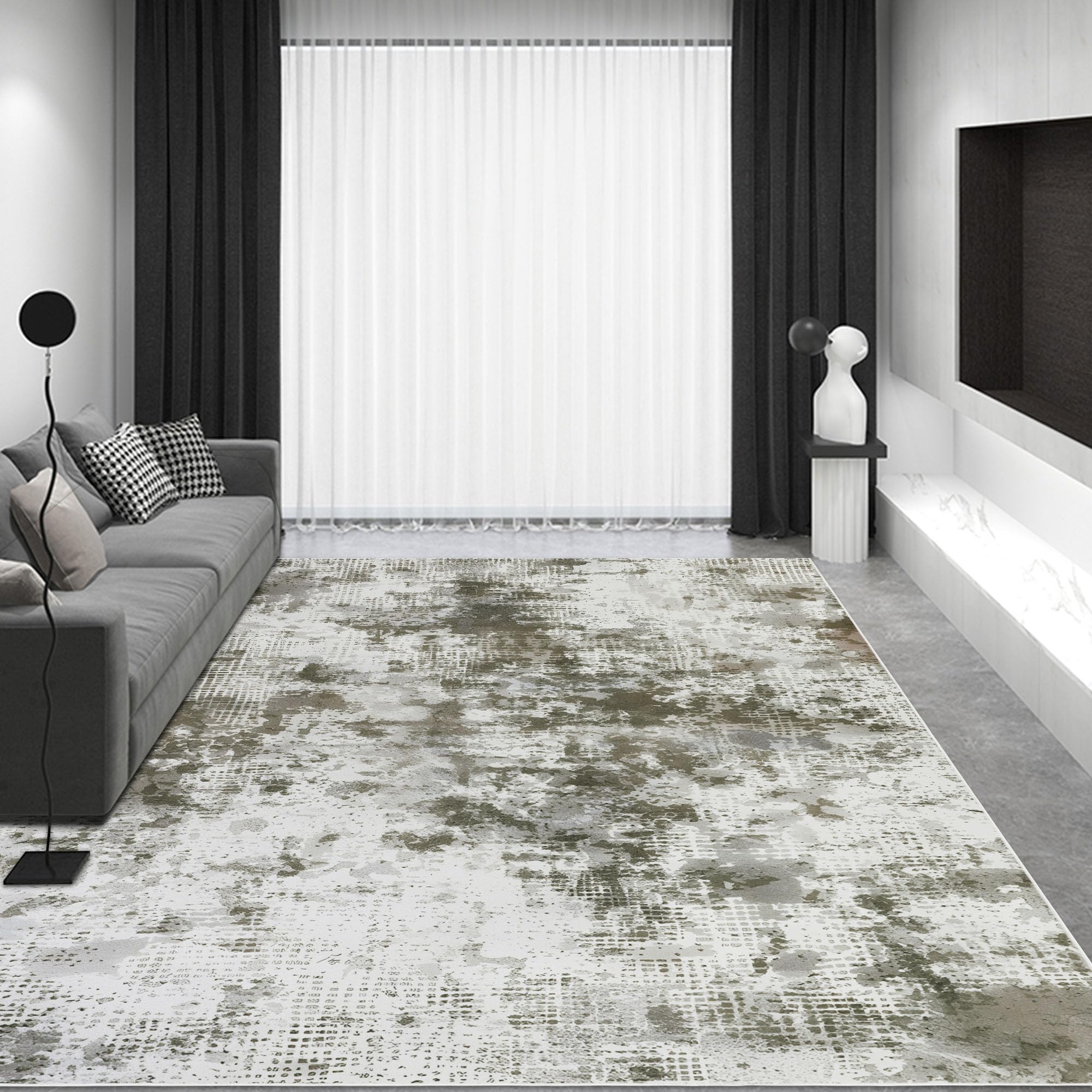 HOMBYS 10x14ft Modern Area Rug for Living Room Bedroom, Large Abstract Floor Carpet for Indoor Office Dining Room, Tie Dye Home Deco Non-Shedding, Machine Washable, Khaki