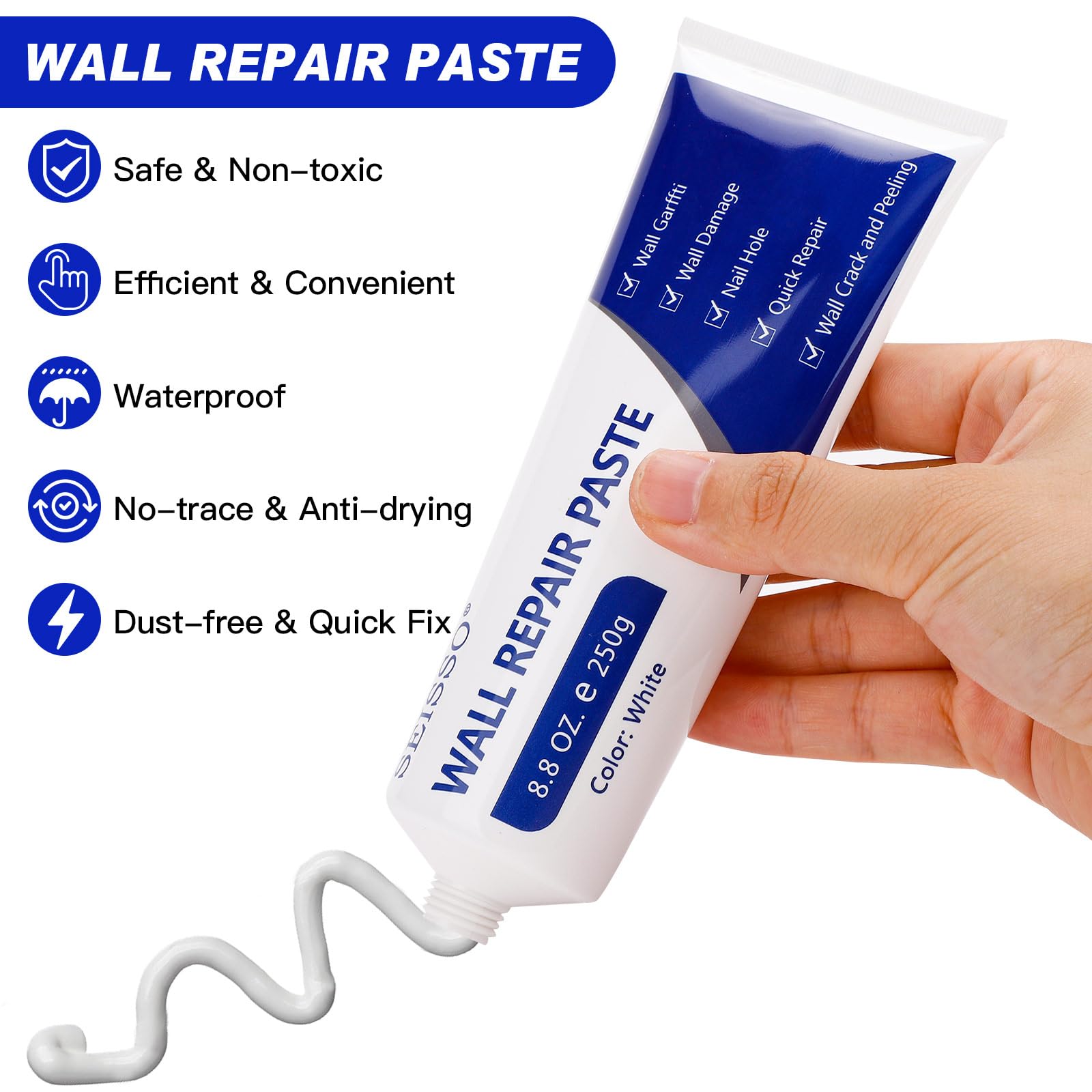 SEISSO Drywall Repair Kit, 500 g Wall Mending Agent- 2 Pack, Wall Spackle Repair Kit with Scraper, Patch for Wall Hole Filler, White Spackle Wall Repair Paste, Plaster Dent