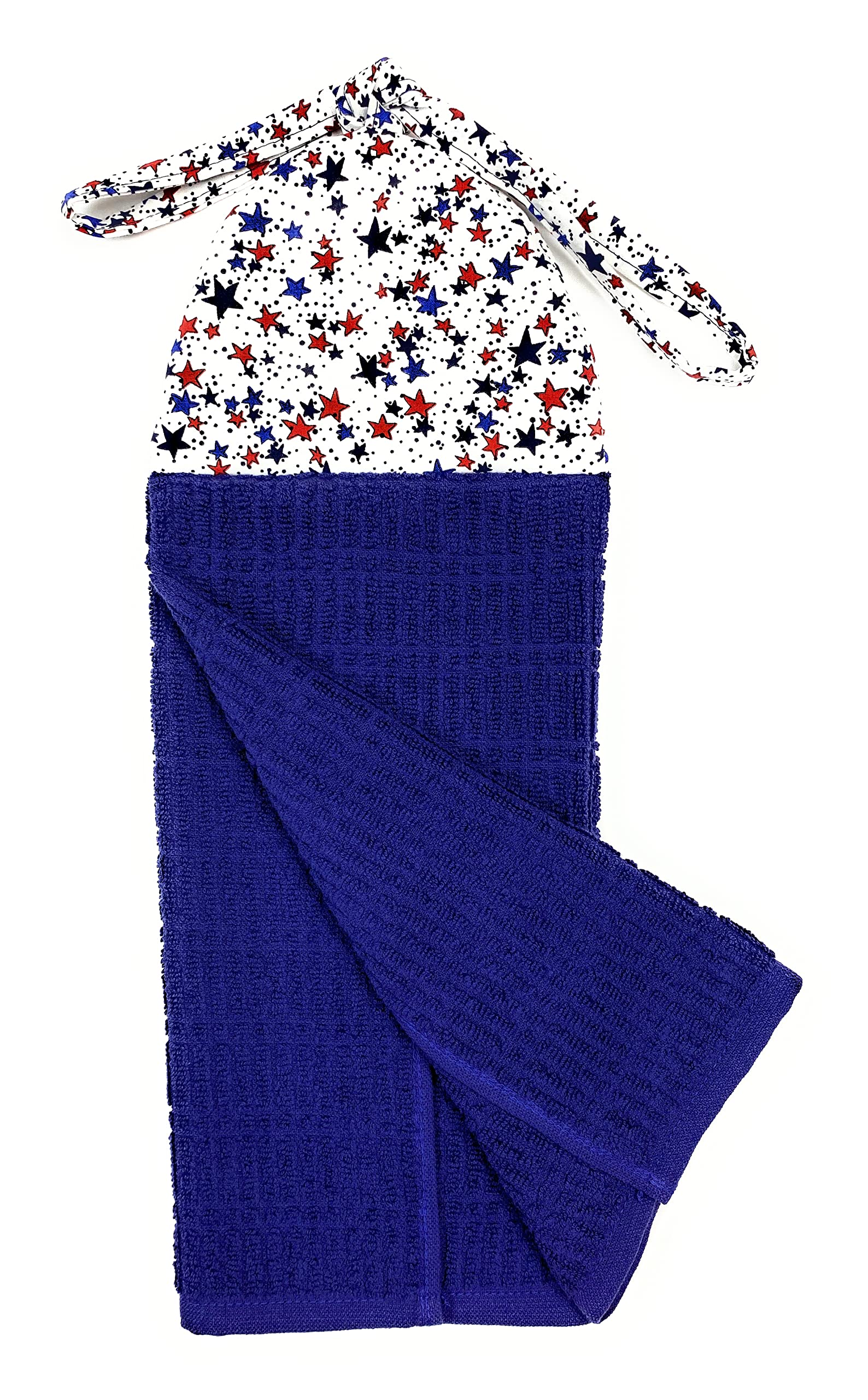 Fourth 4th of July Patriotic Americana Red White and Blue Ties On Stays Put Kitchen Hanging Loop Hand Dish Towel