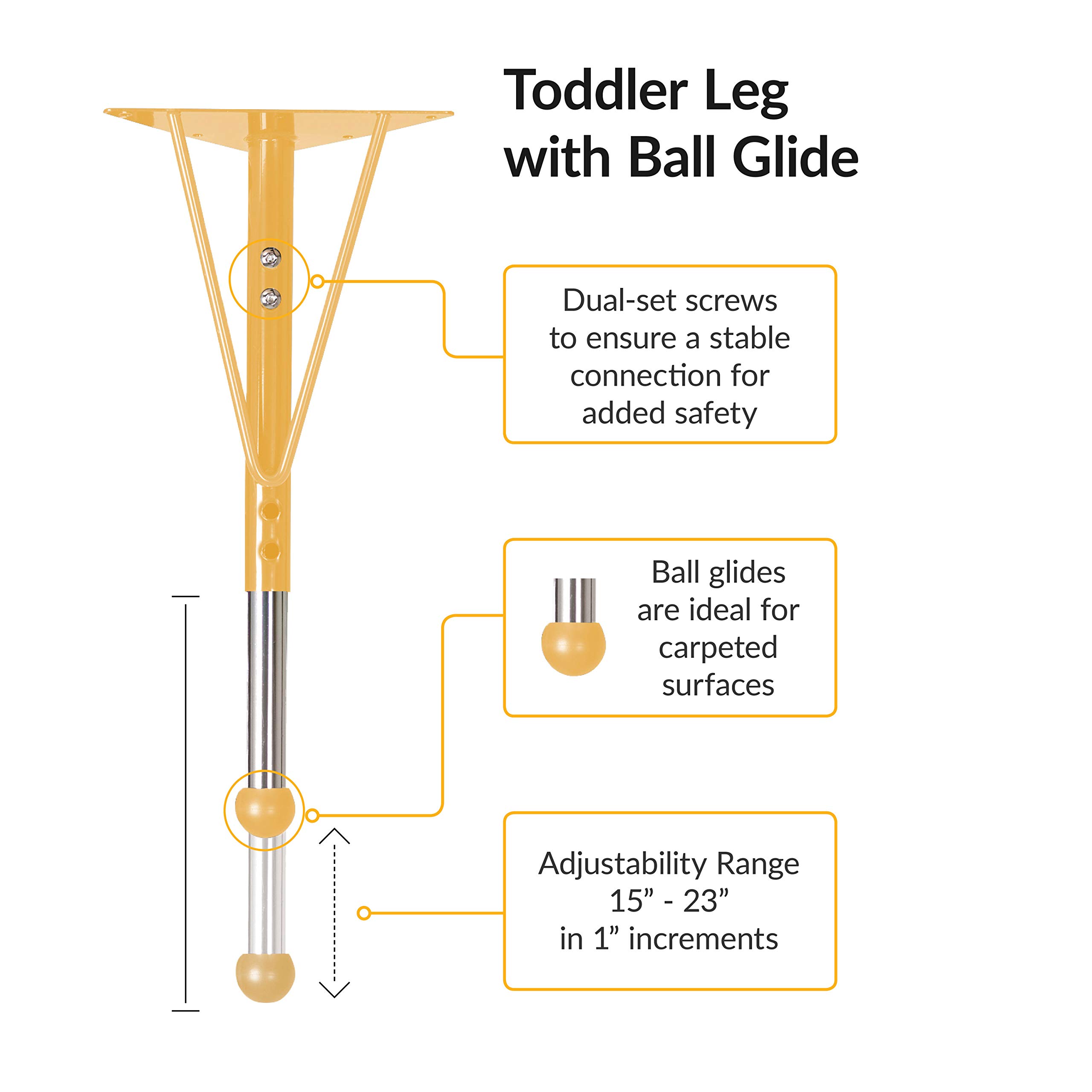 FDP Rectangle Activity School and Classroom Kids Table (24 x 48 inch), Toddler Legs with Ball Glides, Adjustable Height 15-23 inches - Gray Top and Yellow Edge with Yellow Legs