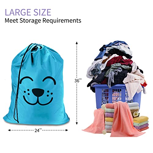 Laundry Bag with Cute Dog Face Pattern, Laundry Bags Extra Large Heavy Duty, Dog Canvas Laundry Bag with Strap, Dirty Laundry Travel Bag, Easy Fit a Laundry Hamper or Basket, Dog Lover Gifts…