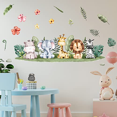 Jungle Safari Baby Animal Wall Decals Giraffe Kids Nursery Wall Stickers Elephant Decor for Baby Room