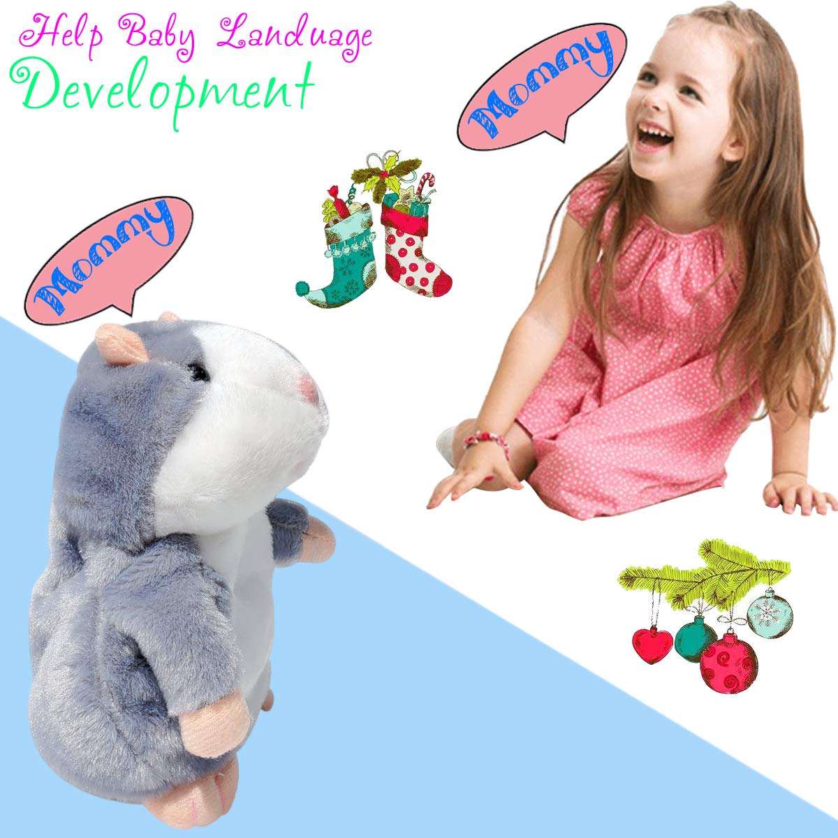 Tockrop 2 Pack Talking Hamster Mouse Plush Interactive Toy Repeat What You Say Mimicry Pet Talking Record for Early Learning