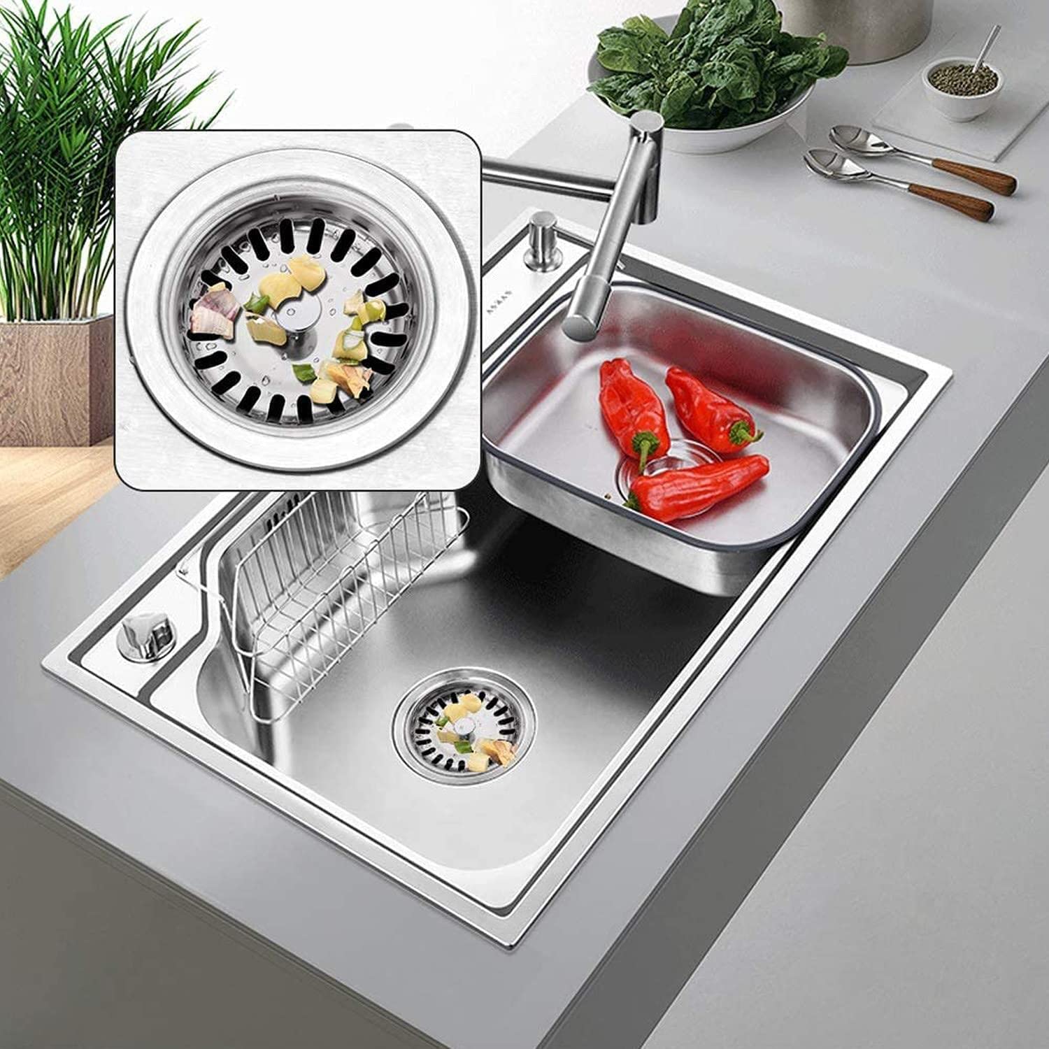 Kitchen Sink Strainer Kitchen Sink Plug, 2 Pack Universal Sink Plugs Bath Plug Strainer Plug, Thickened Stainless Steel Sink Plug Strainer For Kitchen Bathroom Home Office Hotel, Diameter 80Mm