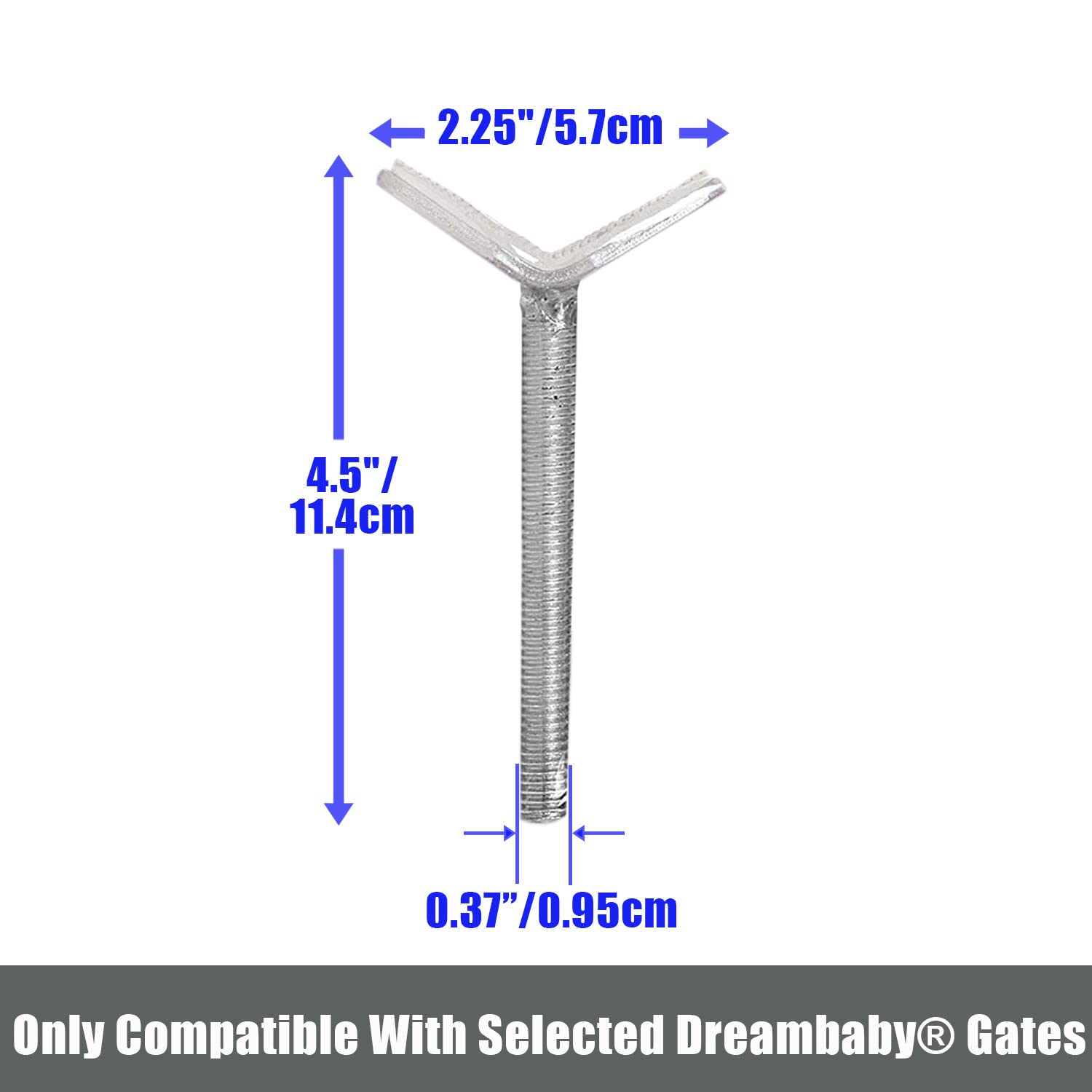 Dreambaby Y-Shaped Spindle Rod Banister Gate Adaptors - For Dreambaby Pressure Mounted Gates - 9.5mm Diameter Size & 4.5inch Length - Silver - 2 Count (Pack of 1) - Model L196