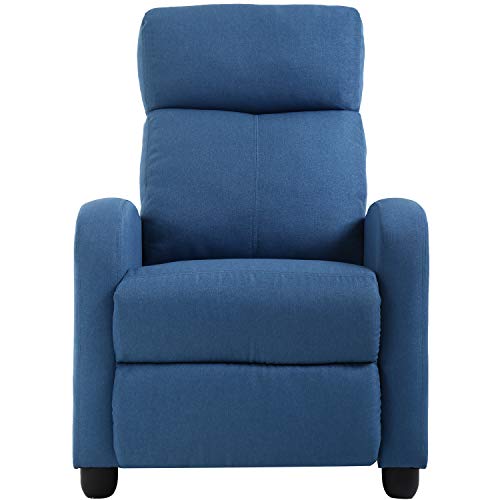 FDW Recliner Chair for Living Room Home Theater Seating Single Reclining Sofa Lounge with Padded Seat Backrest (Blue)