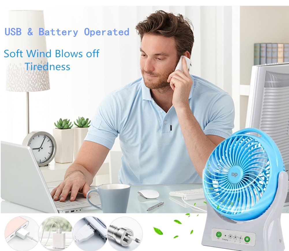 ZUKULIFE Portable USB Powered Personal Desk fan Strong Airflow Cooling fan for Cooling for Travel, Home Kitchen and Office, 3 Speeds with Side Light (Blue)