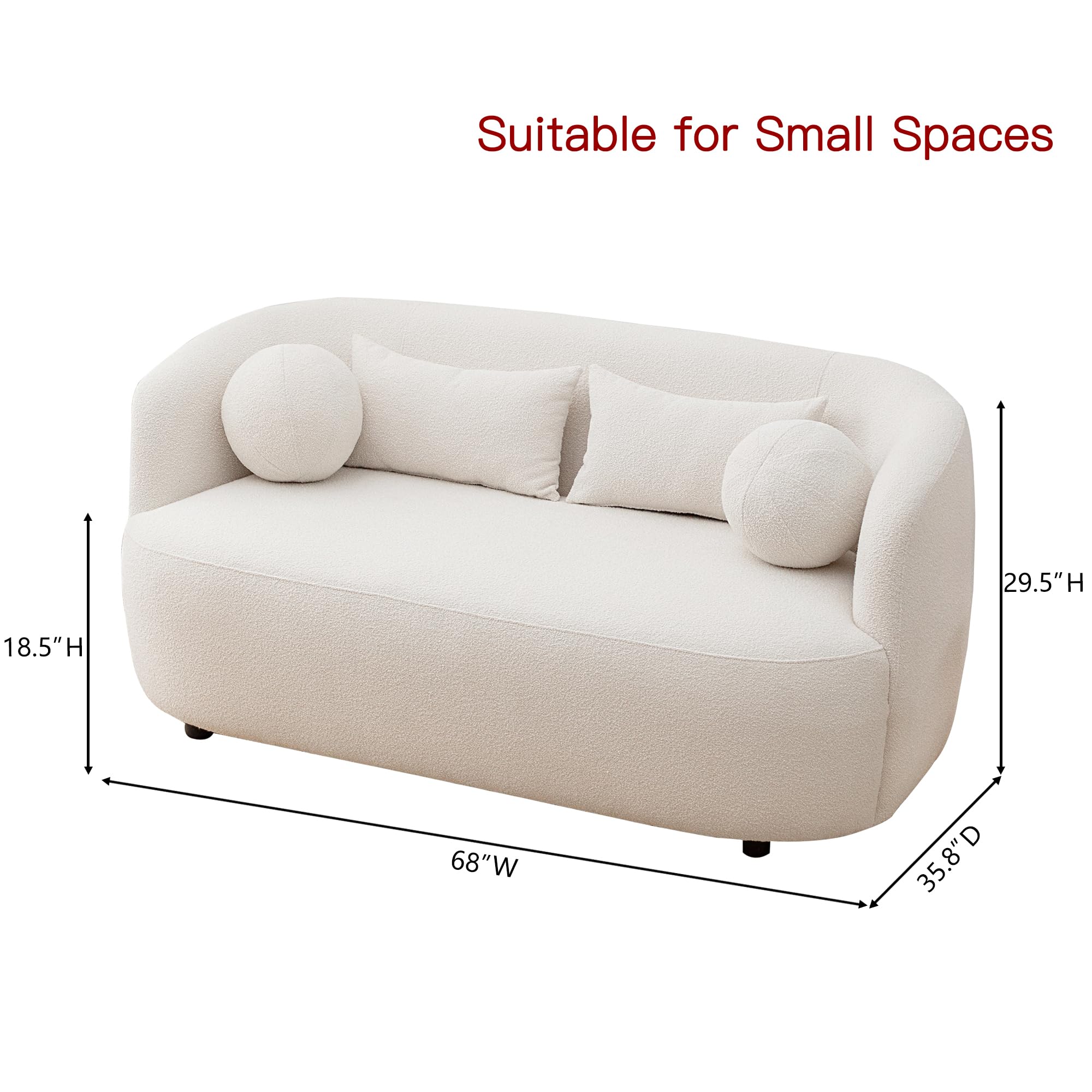 KINWELL 85-Inches Boucle Upholstered Sofa, 3 Deeper Seat loveseat Sherpa Couch with 5 Toss Pillows for Living Room, Beige