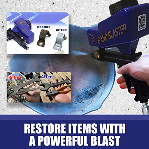 LE LEMATEC AS118 Sand Blaster Gun Kit for Air Compressor, Paint/Rust Remover for Metal, Wood & Glass Etching, Up to 150 PSI Blasting Media for Aluminum, Sand, Walnut Shells & Soda Blaster Jobs, Blue