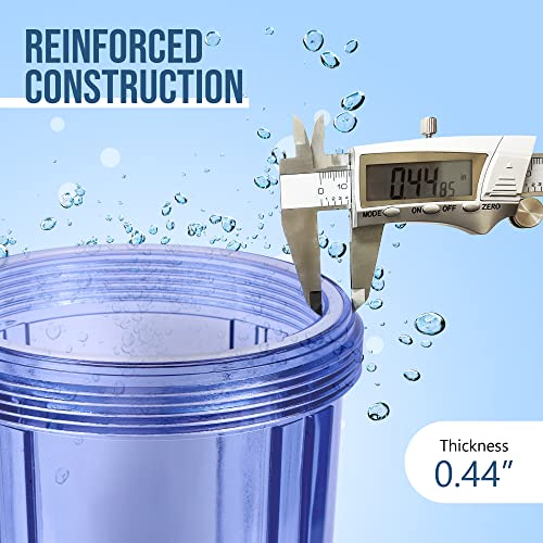 High Capacity 10 x 4.5-Inches Transparent Whole House Water Filter Purifier System with Presser Relief Button, 1β Inlet/Outlet Brass Port & Yearly Supply (4) Polypropylene Sediment Cartridges 5 Micron