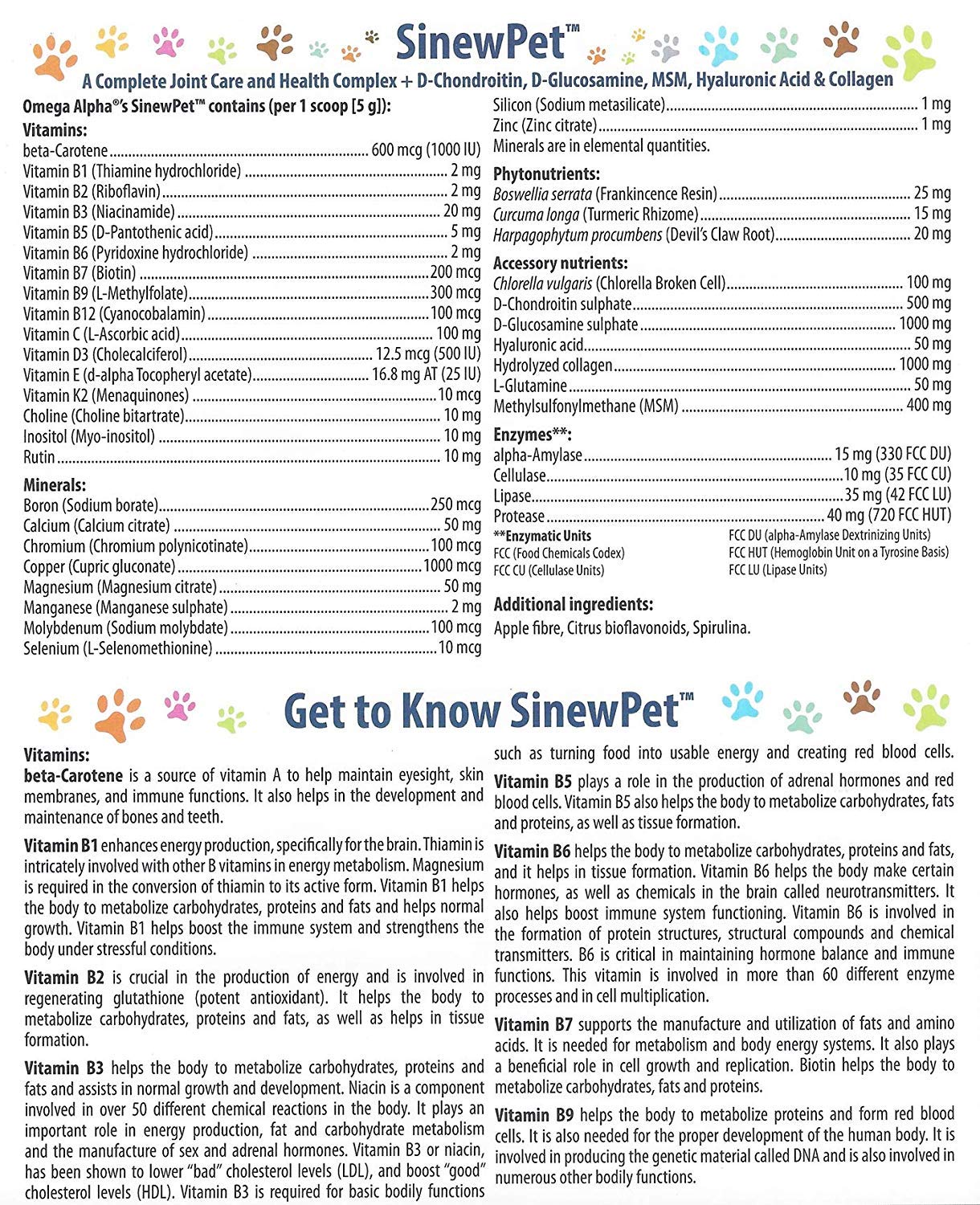 Omega Alpha Pets - Performance & Mobility-A Complete Joint Care and Health Complex + D-Chondroitin, D-Glucosamine, MSM, Hyaluronic Acid & Collagen- SinewPet-500g (One Bottles)