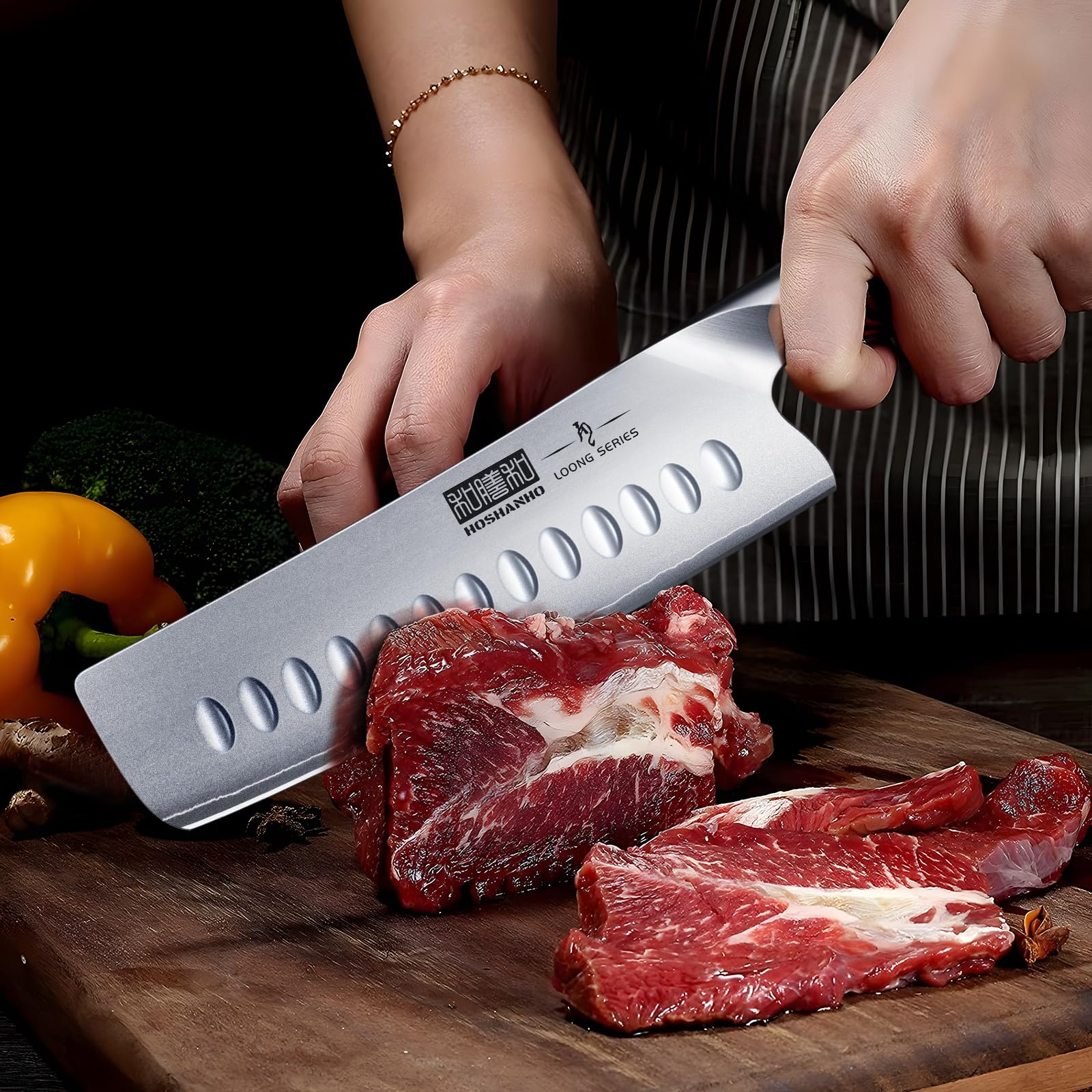 HOSHANHO 7 Inch Nakiri Knife, Japanese AUS-10 High Carbon Stainless Steel Chef Knife, Multipurpose Meat Vegetable Sharp Kitchen Knife with Ergonomic Pakkawood Handle