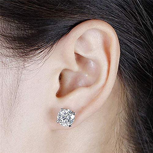 DovEggs Solid 14K White Gold Moissanite Screw Back Earrings for Women 2ct 6.5mm G-H-I Color Heart Arrows Cut Moissanite Stud Earring