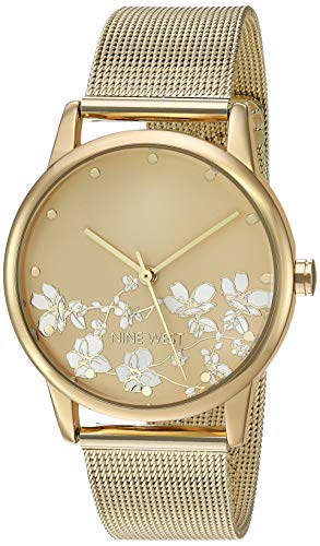Nine West Women's Gold-Tone Mesh Bracelet Watch, NW/2428FLGP