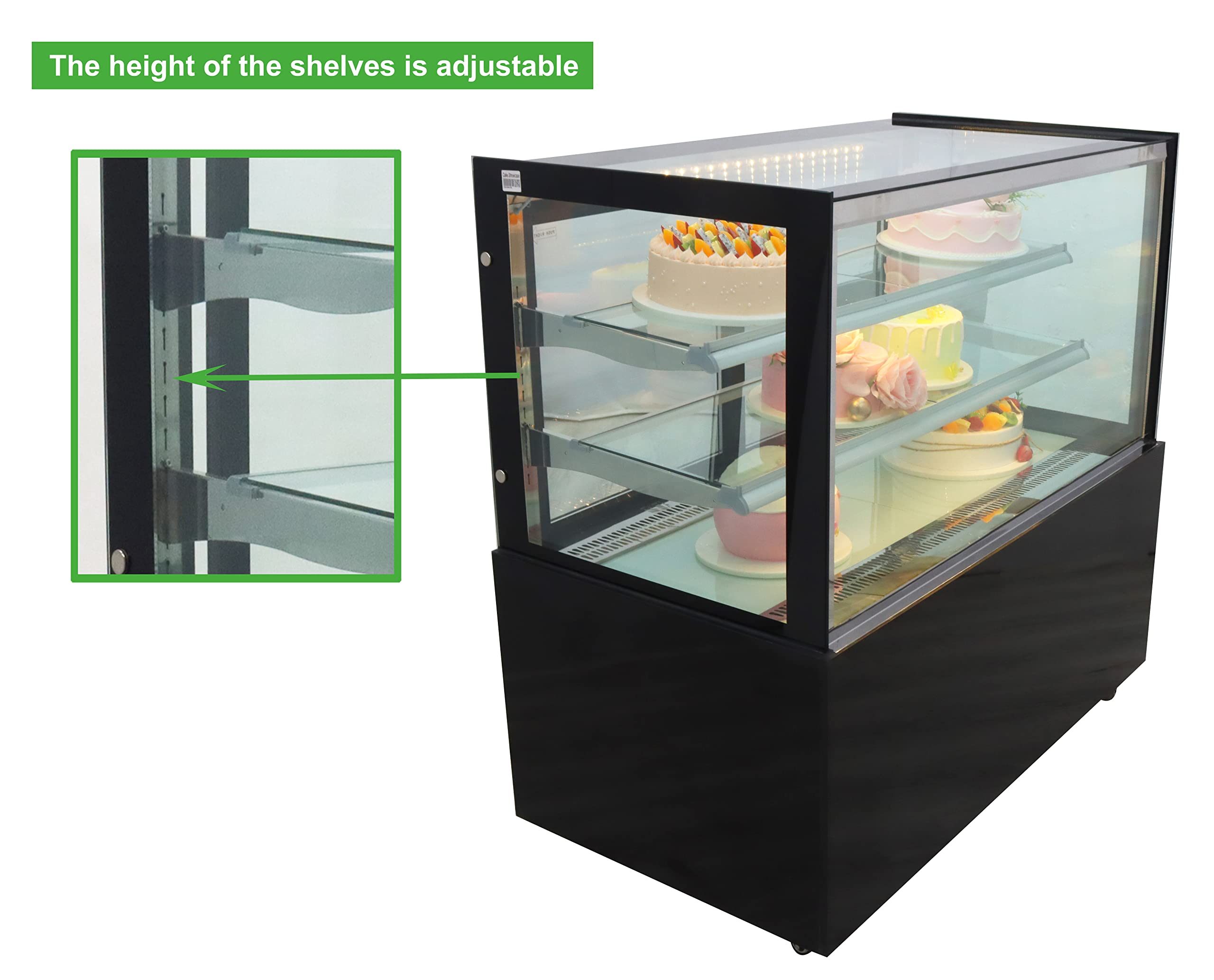 TECHTONGDA Display Refrigerators Cake Showcase Right Angle Cooling Display Case Commercial Bakery Cabinet with LED Light Floor Standing 220V Rear Door
