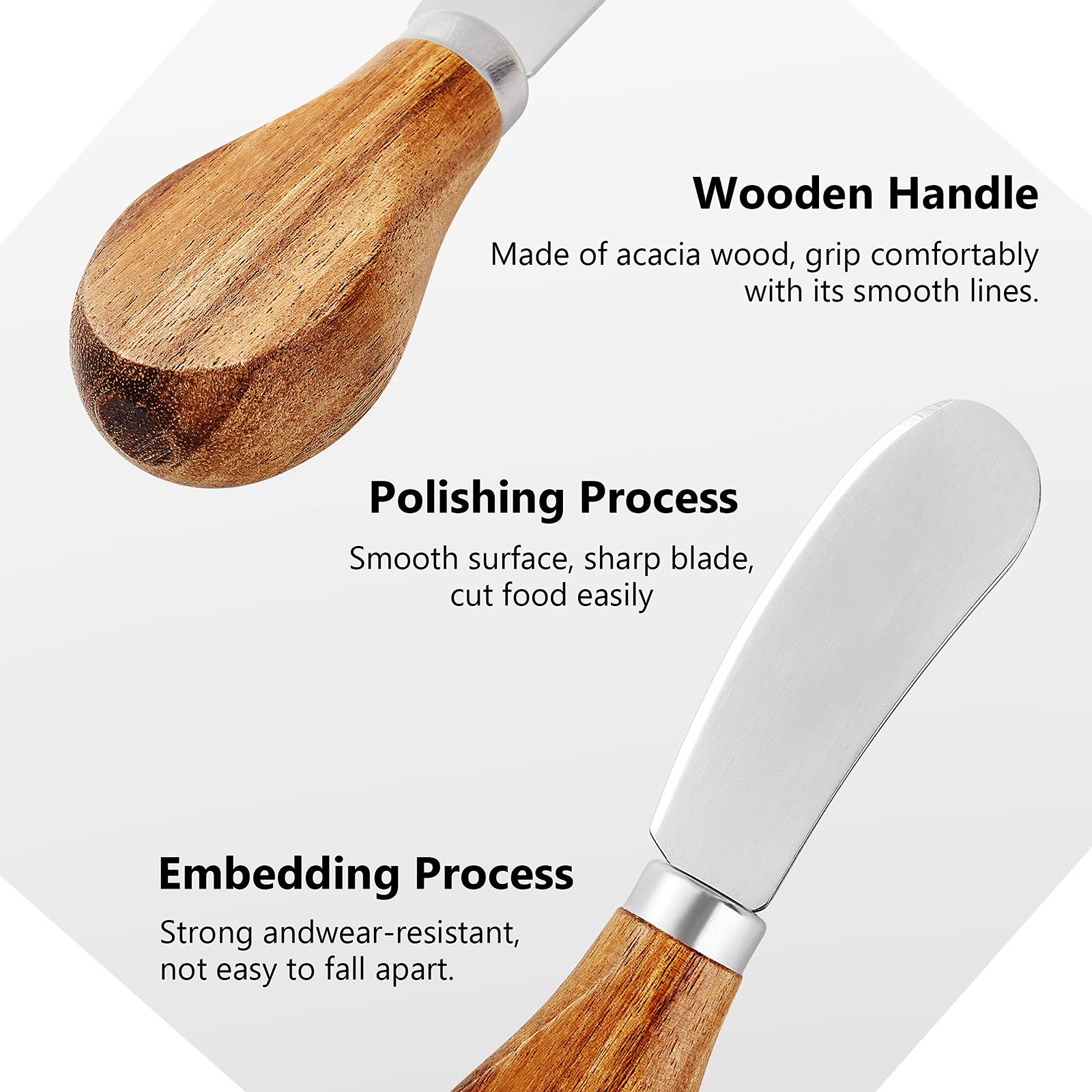 HyChill Cheese Knife Set 4/6/8-piece Cheese Knife with Acacia Wood Handle Stainless Steel Cheese Slicer Cheese Cutter… (8, B)