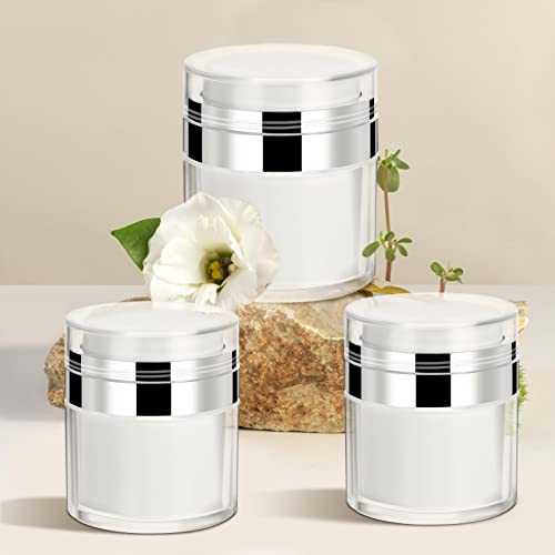 Lurrose Vacuum Container 4 Pcs Airless Pump Jars Empty Acrylic Makeup Cosmetic Jar Containers Refillable Travel Lotion Jar for Moisturizer Skincare Cream Hydrating Face Primer