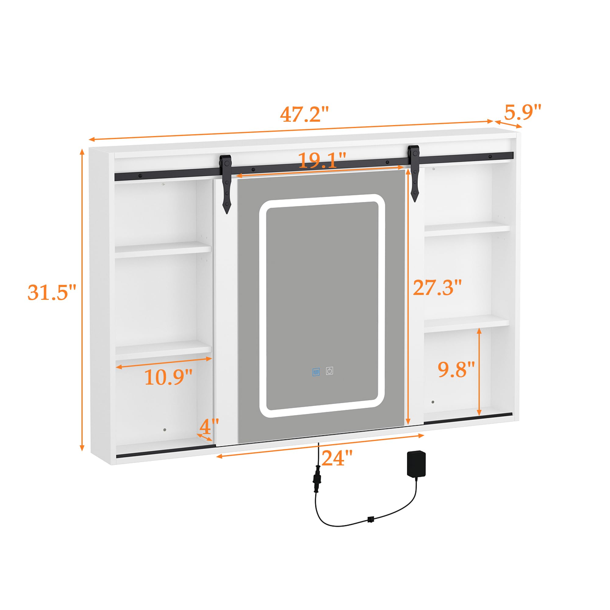 Lovinouse Medicine Cabinet for Bathroom with LED Mirror & Sliding Doors, Extra Large Wall Mounted Storage Cabinet w/ 9 Shelves & Anti-Fog Function, 47.2 X 31.5 Inch, White