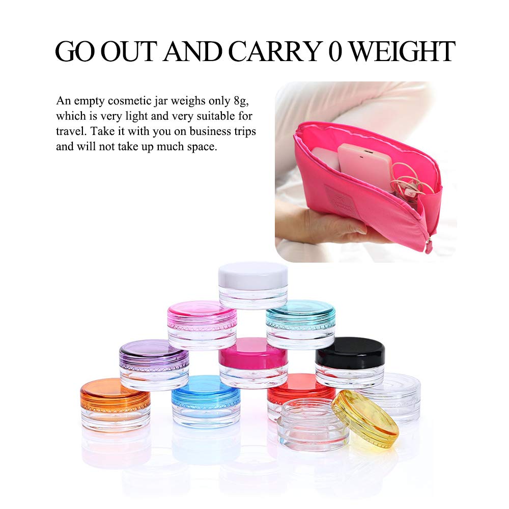 FULANDL 100Pcs 5G Sample Container, Empty Round Cosmetic Containers with Lid Plastic Container Pot Jars for Creams Nail Polish Lip Balm Lip Gloss Make-up Storage (10Color) (5G-100PCS)