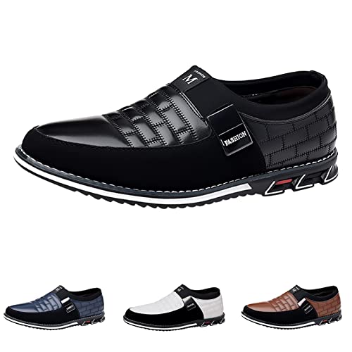 FASDNENDYS Fashion Style Men's Breathable Comfortable Business Slip On Work Leisure Solid Color Leather Shoes V11 Men Black