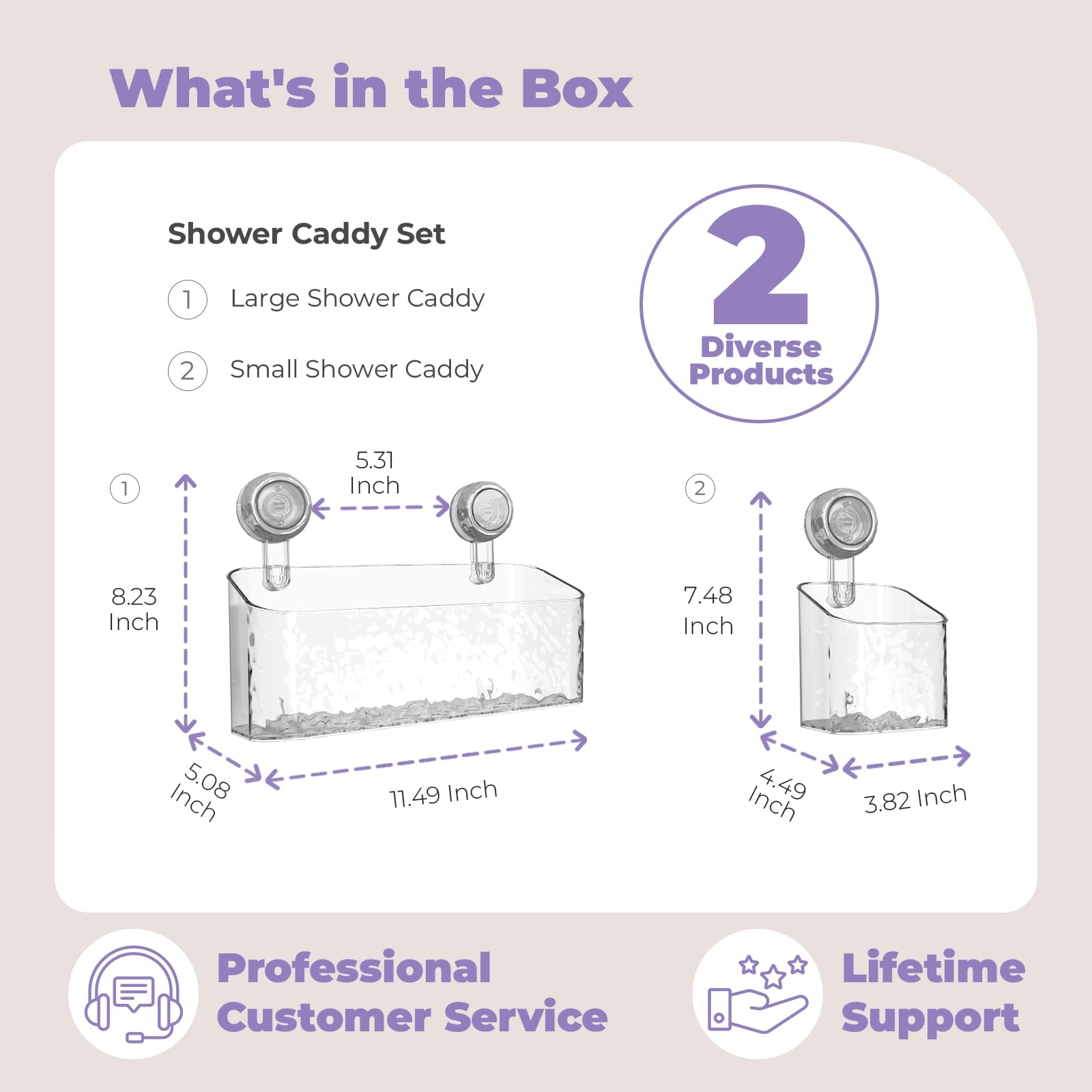 KatiKaddy Suction Cup Shower Caddy 2-Pack Set, No-Drilling New Home Decor Essentials, Large&Small Shower Organizer Shelf, Rustproof Sturdy Accessories Storage Rack, For Apartment Wall Bathroom Dorm RV