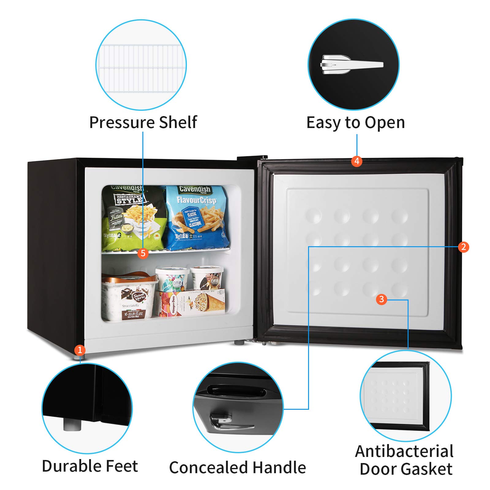Kismile Small Freezer,Freestanding Mini Freezer with Reversible Door & Removable Shelf & Adjustable Temperature Control, Upright Compact Freezer for Apartment/Home/Office/Dormitory (Black, 1.2 Cu.ft)