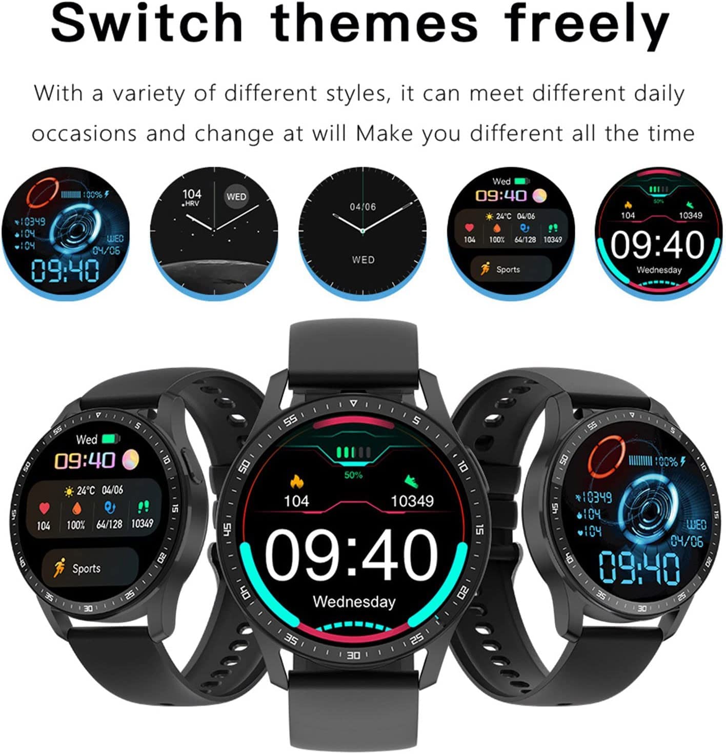 MEGCCR Smartwatch with Wireless Headphones 2-in-1 Watch Earbuds Alloy Ultra-Thin 1.32" IPS Touch Screen IP67 Waterproof Multi-Sport Mode for iOS&Android (Black)