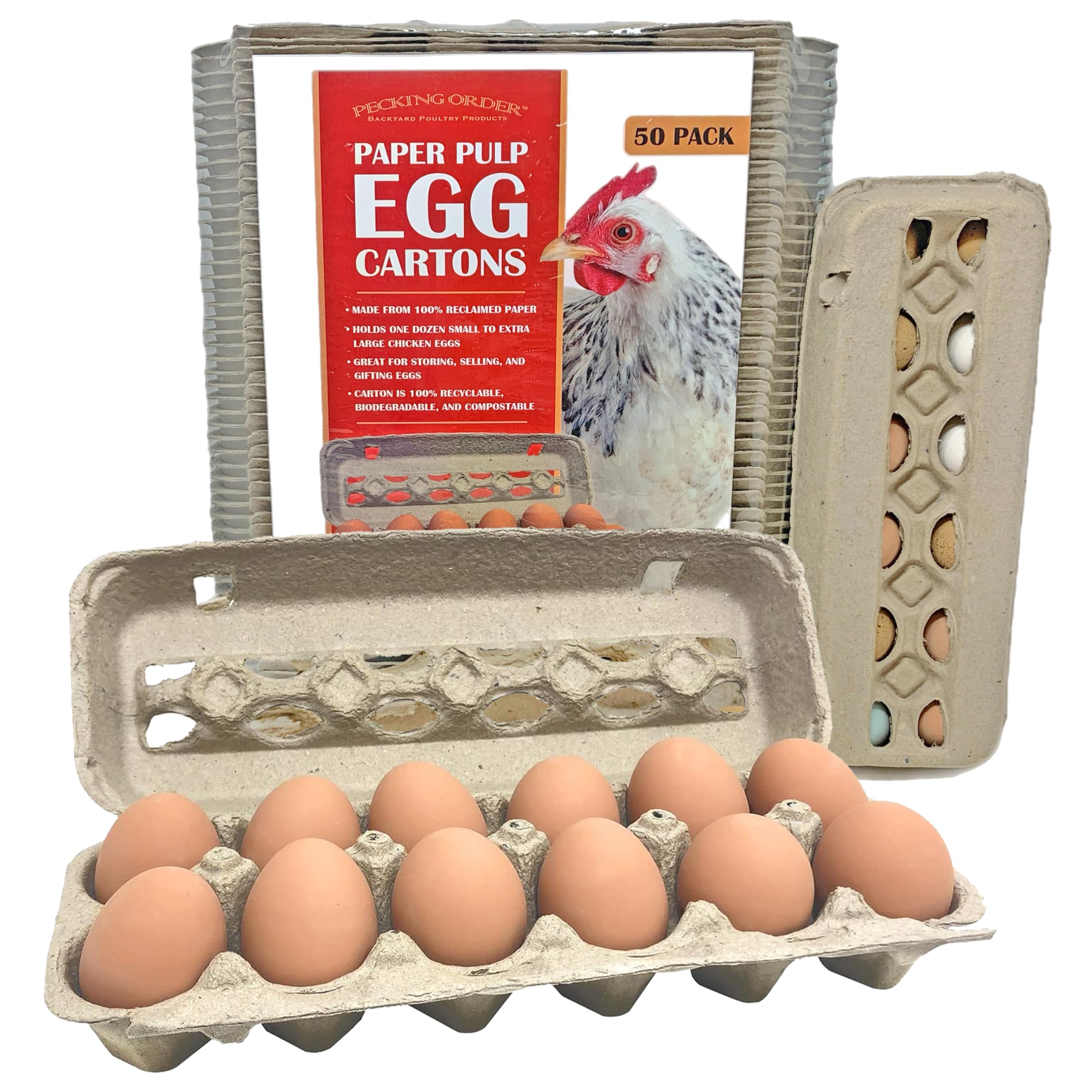 Pecking Order Paper Pulp Egg Cartons - 50 Pack