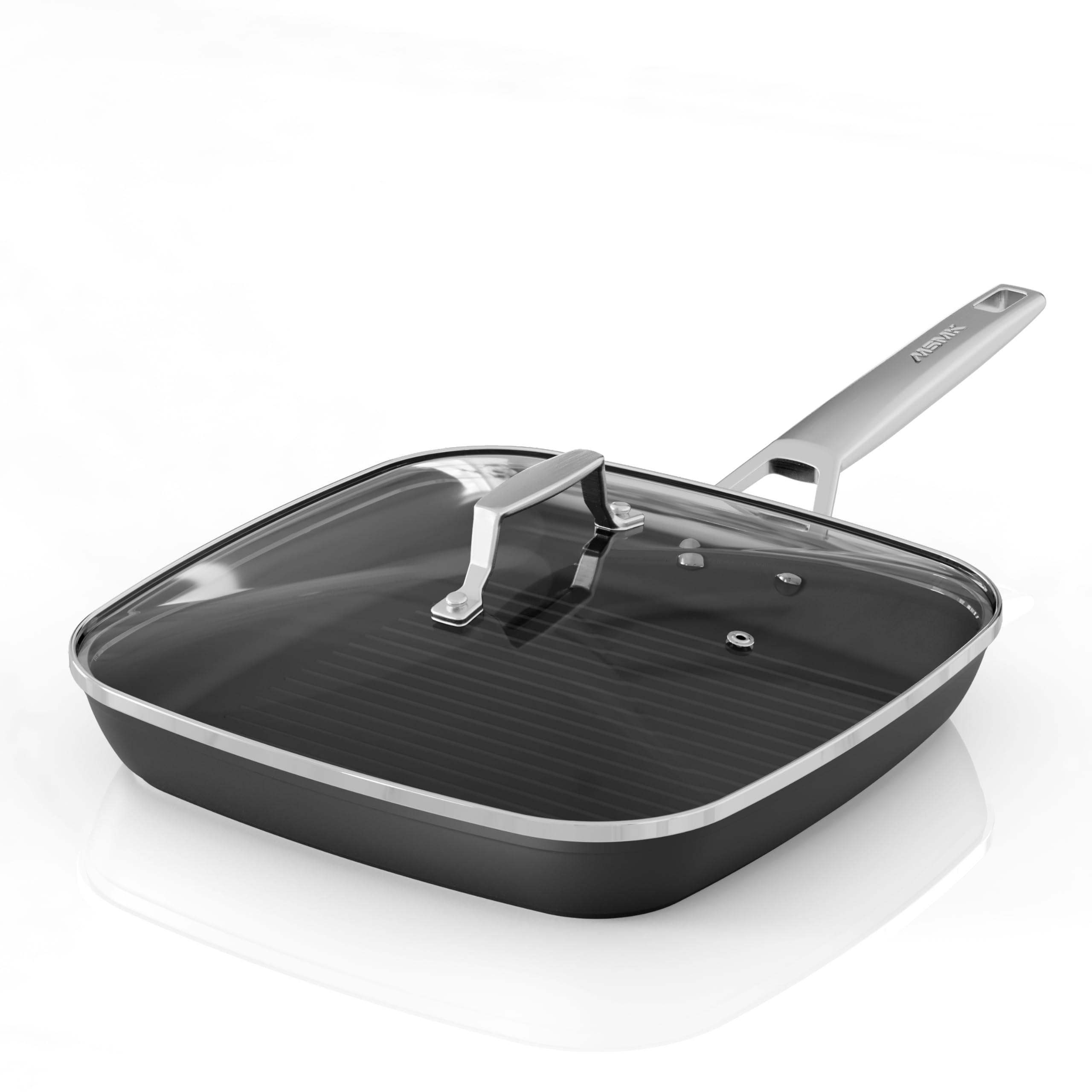 MsMk Square Grill Pan with Lid, 9.5 Inch Titanium and Ceramic Nonstick Grilling Skillet Pan,Stay-Cool Handle,Compatible with All Stovetops,PFOA Free,Dishwasher & Oven Safe,Indoor Chicken Skille