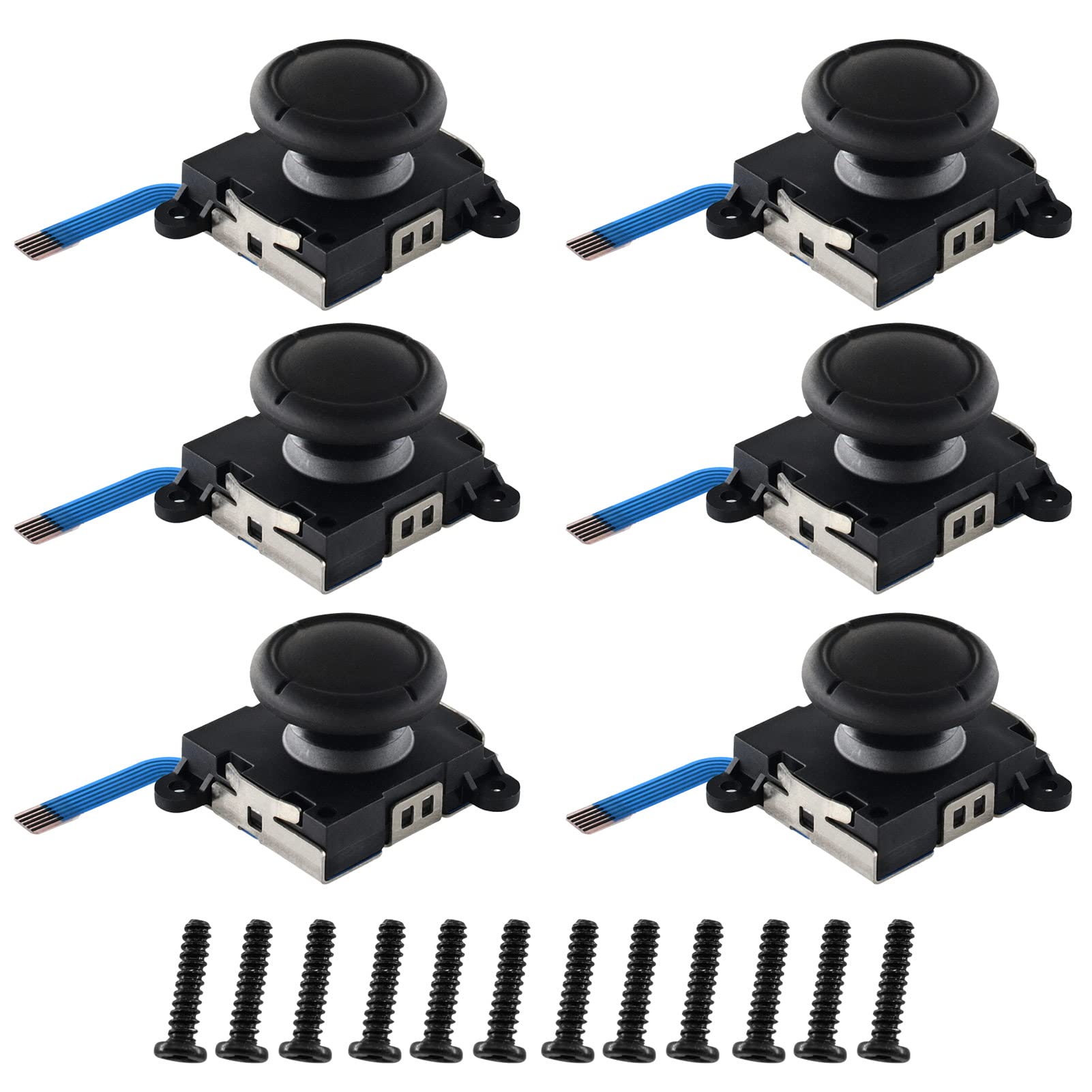 ENVPRFR 3D Joystick Thumb Stick Replacement for Nintendo Switch Joycon Controller & Switch Lite Accessories 6 Pack Left/Right Analog Joysticks & 12 Screws (Black)