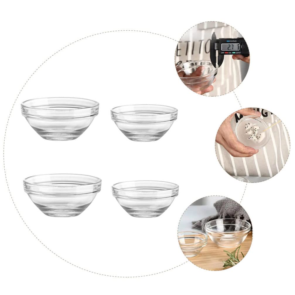 Housoutil 8PCS Stackable Food Prep Bowl, Multipurpose Clear Glass Jelly Bowls, Glass Stackable Dessert Bowls Set Dishware Safe for Kitchen Dessert, Dips, and Candy Dishes Nut (4XSmall, 4XLarge)