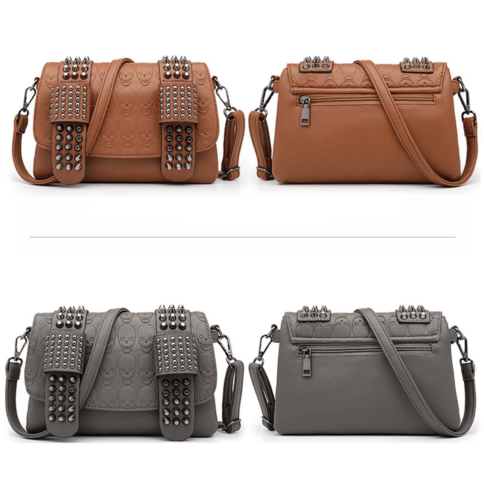 Gothic Shoulder Bag Steampunk Shoulder Messenger Bag Rivet Skull Shoulder Bag Harajuku Shoulder Bag (black)