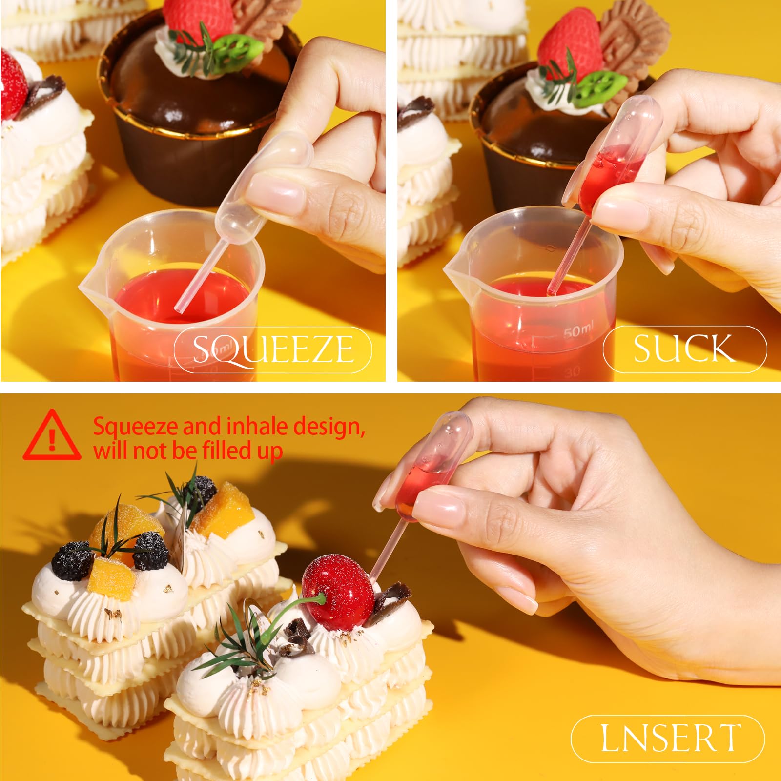 Teenitor Cupcake Pipettes, 60Pcs 4ml Alcohol Infuser Plastic Pipettes Dropper Squeeze Dropper Disposable Mini Flavor Liquor Infuser for Chocolate Strawberries Cupcakes
